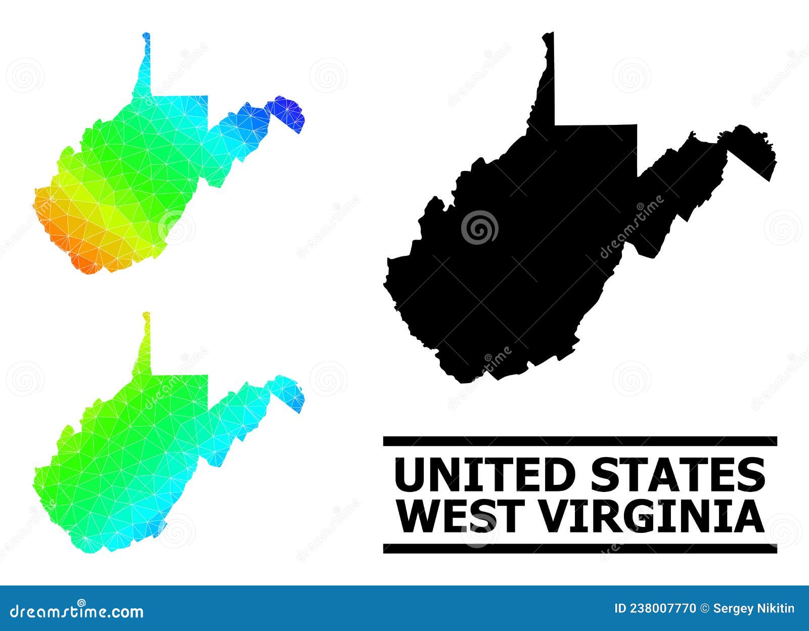 Lowpoly Spectrum Map of West Virginia State with Diagonal Gradient ...