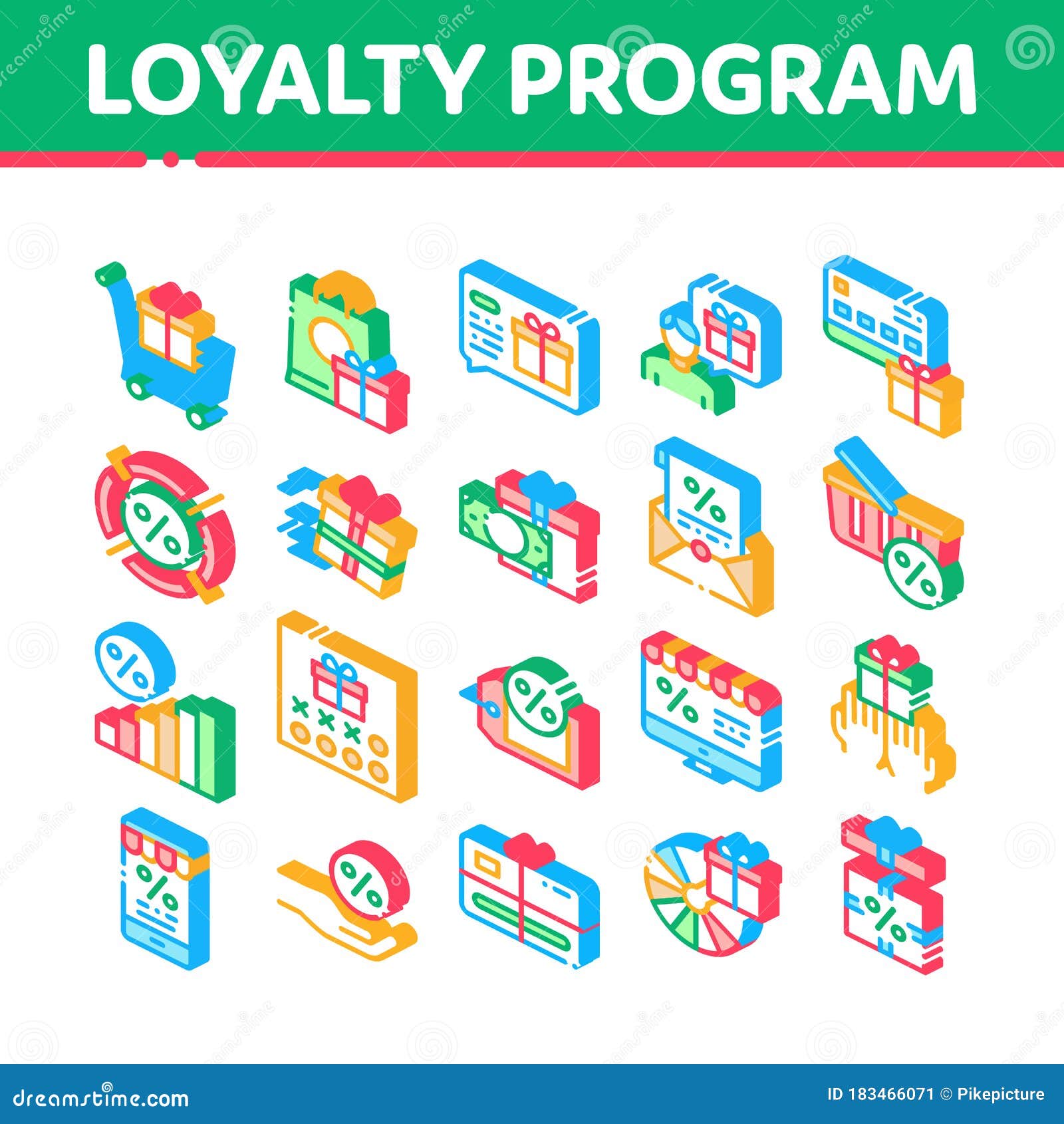 Loyalty Program for Customer Isometric Icons Set Vector Stock Vector ...