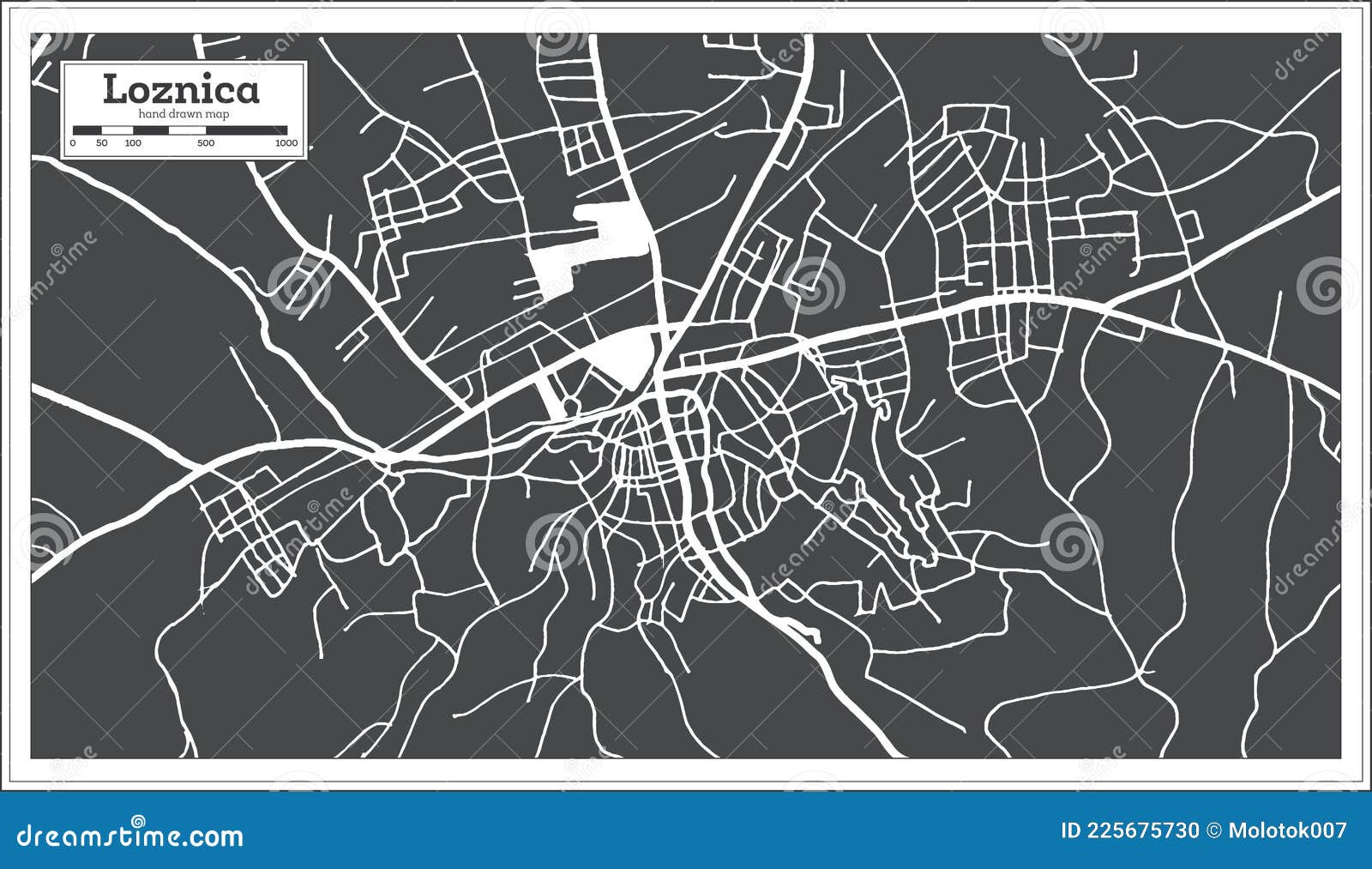 Loznica Serbia City Map In Black And White Color In Retro Style Vector Illustration