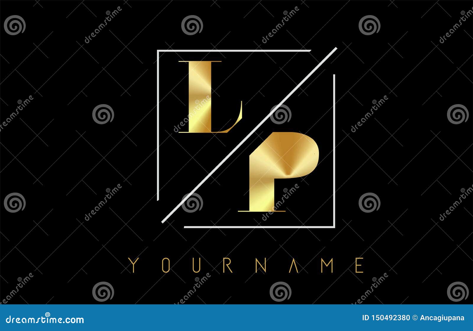 LP Golden Letter Logo with Cutted and Intersected Design Stock Vector ...