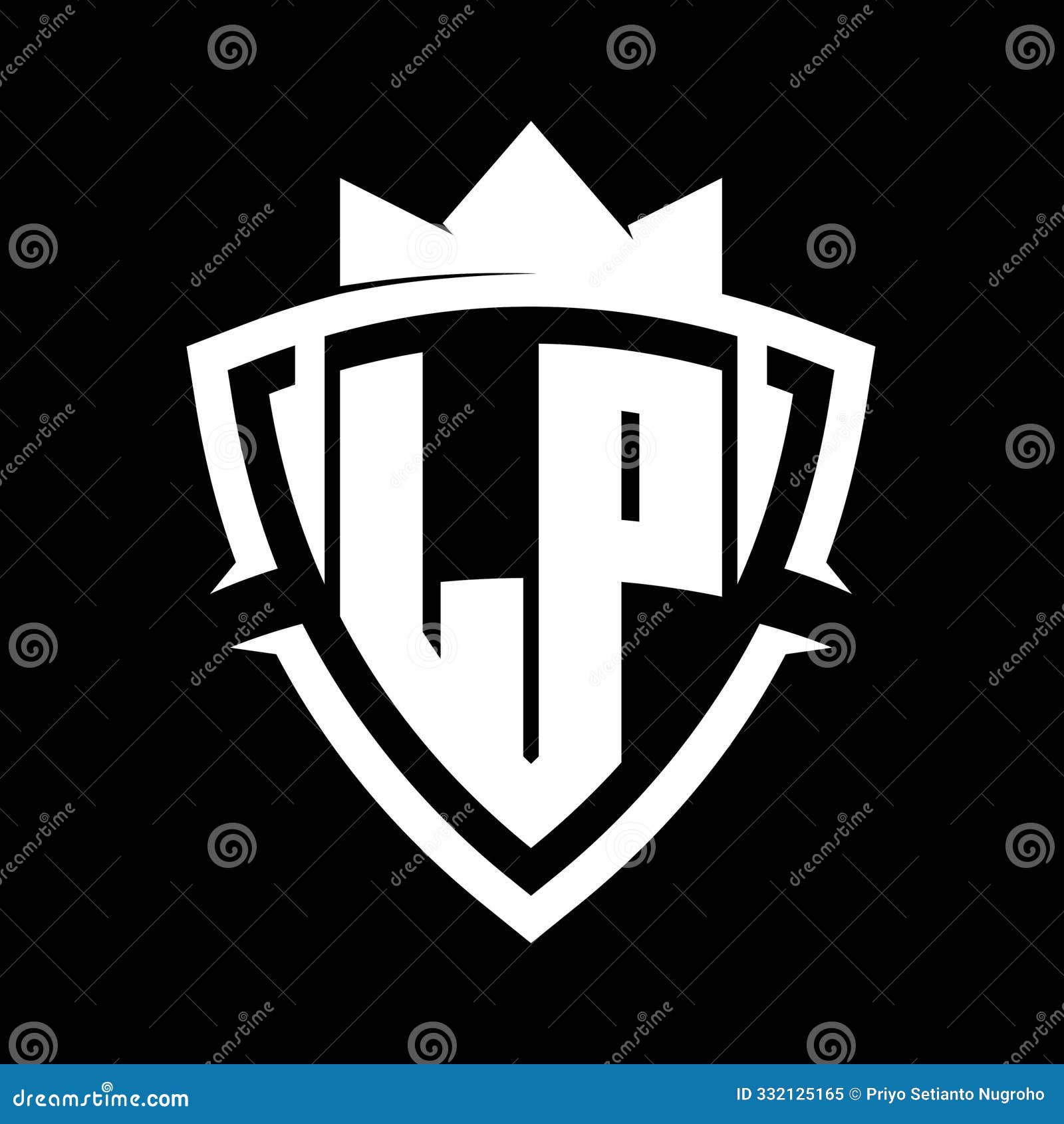 LP Letter Monogram with Triangle Curve Shield Shape with Crown White ...