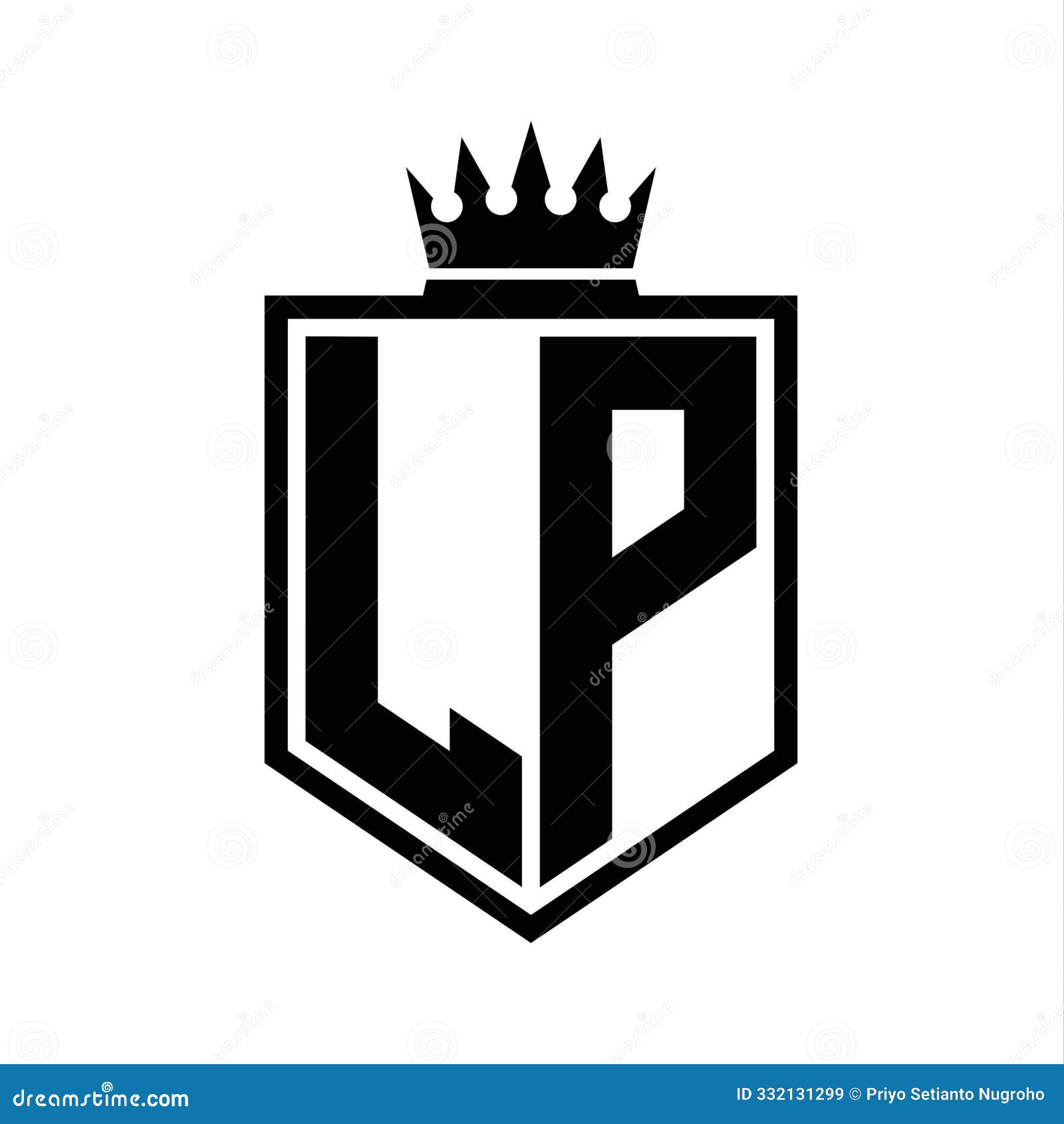LP Logo Monogram Bold Shield Geometric Shape With Crown Outline Black ...