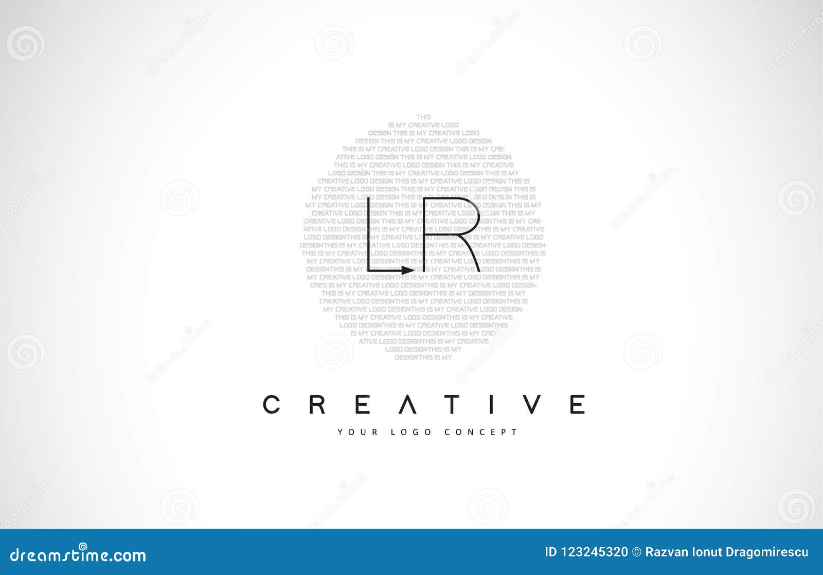 LR L R Logo Design with Black and White Creative Text Letter Vector ...
