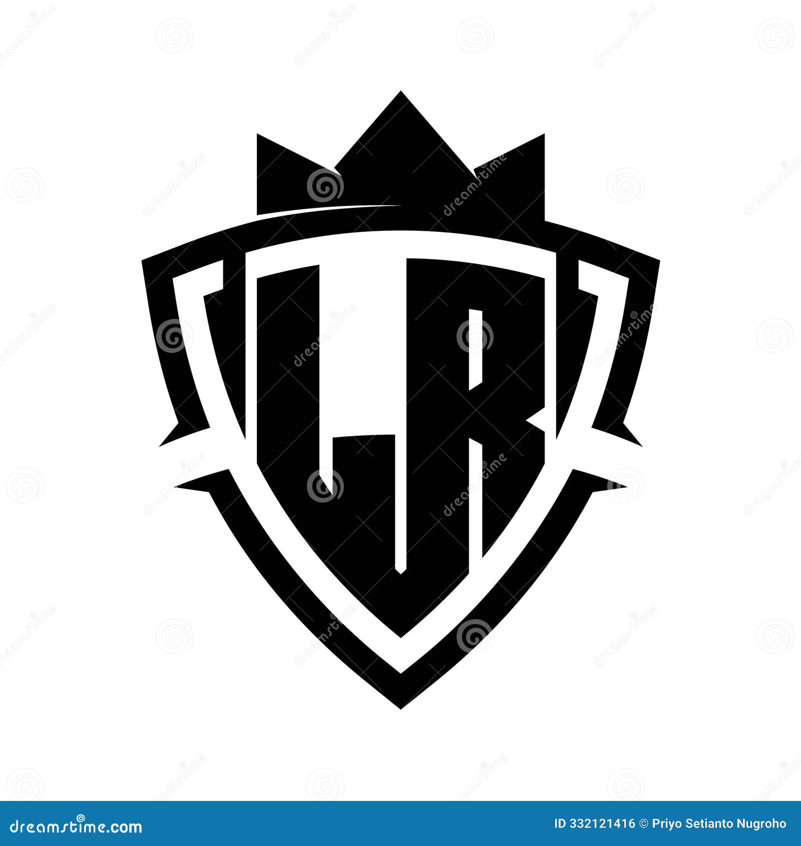 LR Letter Bold Monogram Triangle Curve Shield Shape with Crown Black ...