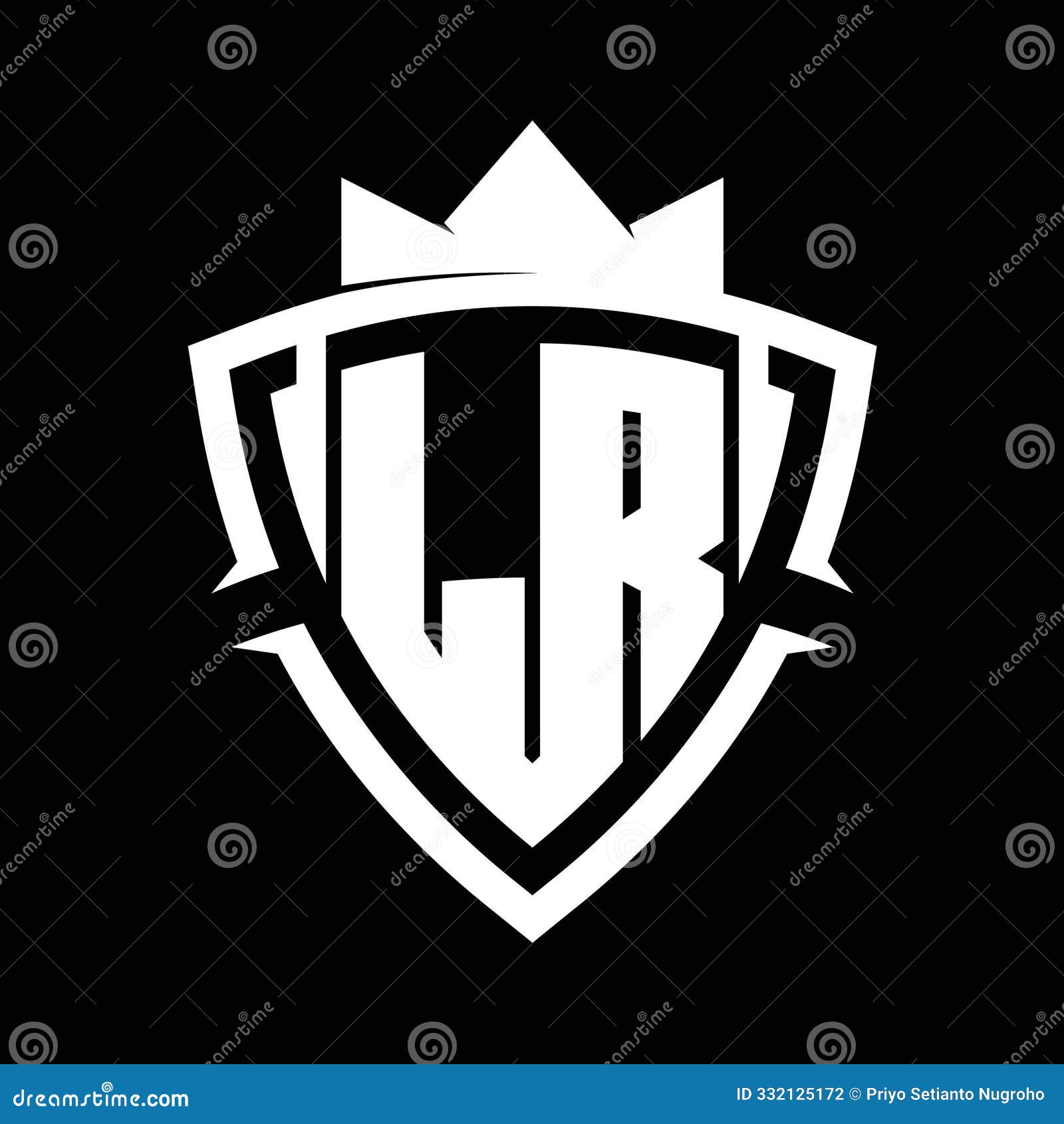 LR Letter Monogram with Triangle Curve Shield Shape with Crown White ...