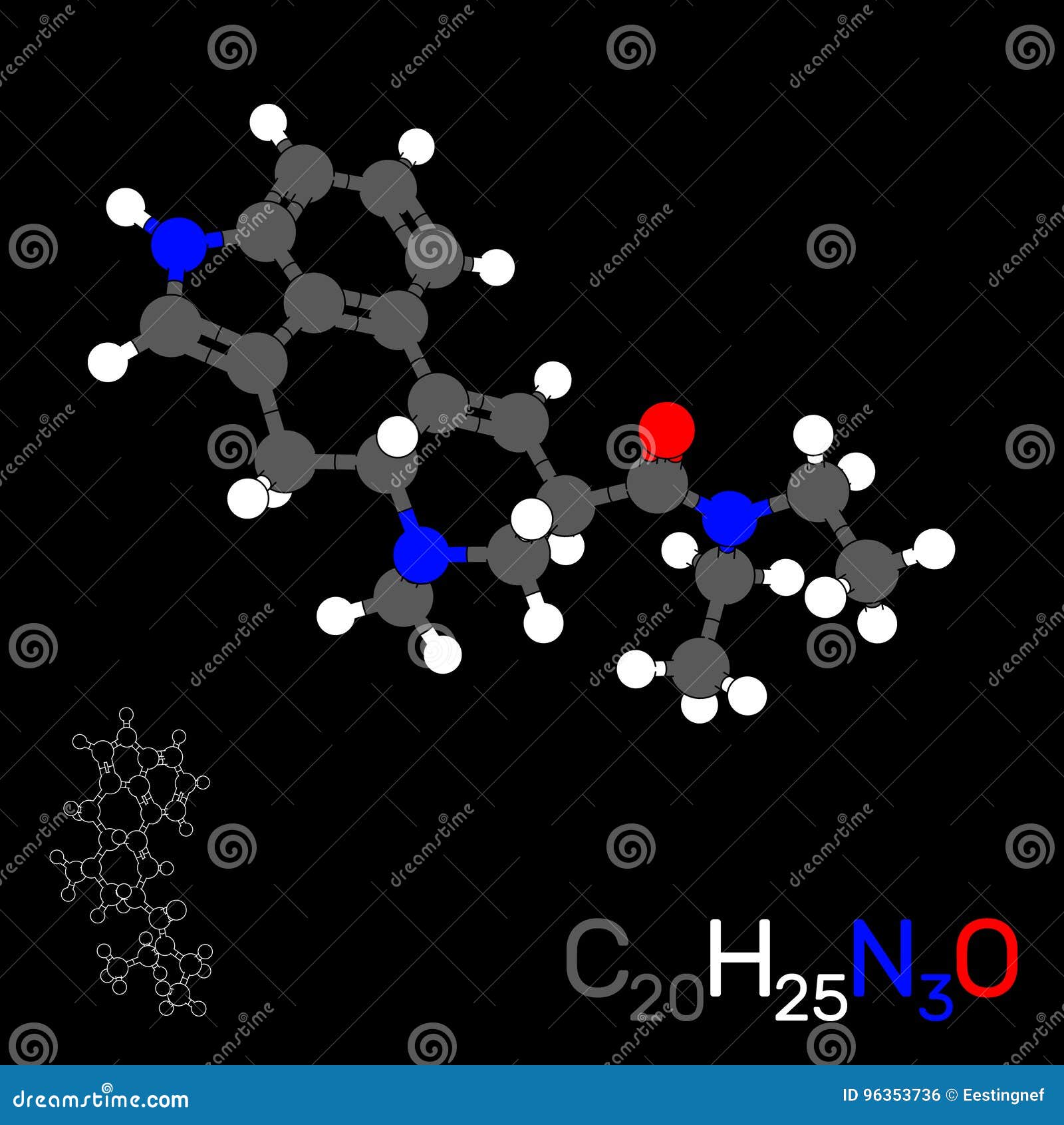 LSD Model Molecule. Isolated on Black Background. Vector Illustration ...