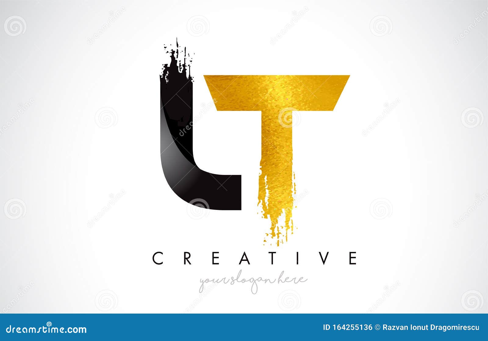 LT Letter Design with Brush Stroke and Modern 3D Look Stock Vector ...