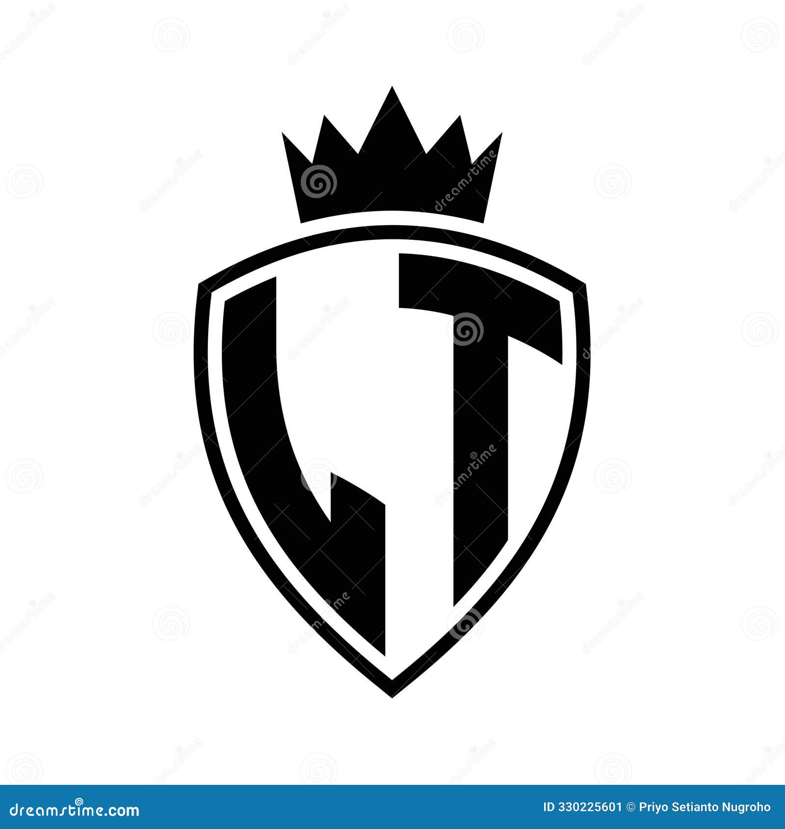 LT Letter Monogram Shield and Crown Outline Shape with Black and White ...