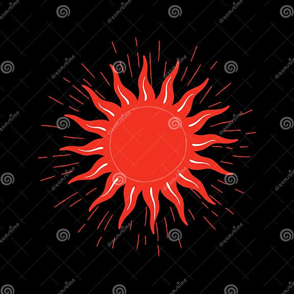 Hot Red Sun on Black Background Illustration Stock Illustration ...