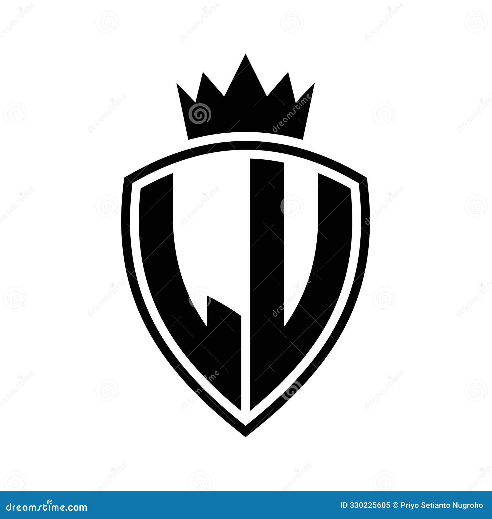 LU Letter Monogram Shield and Crown Outline Shape with Black and White ...