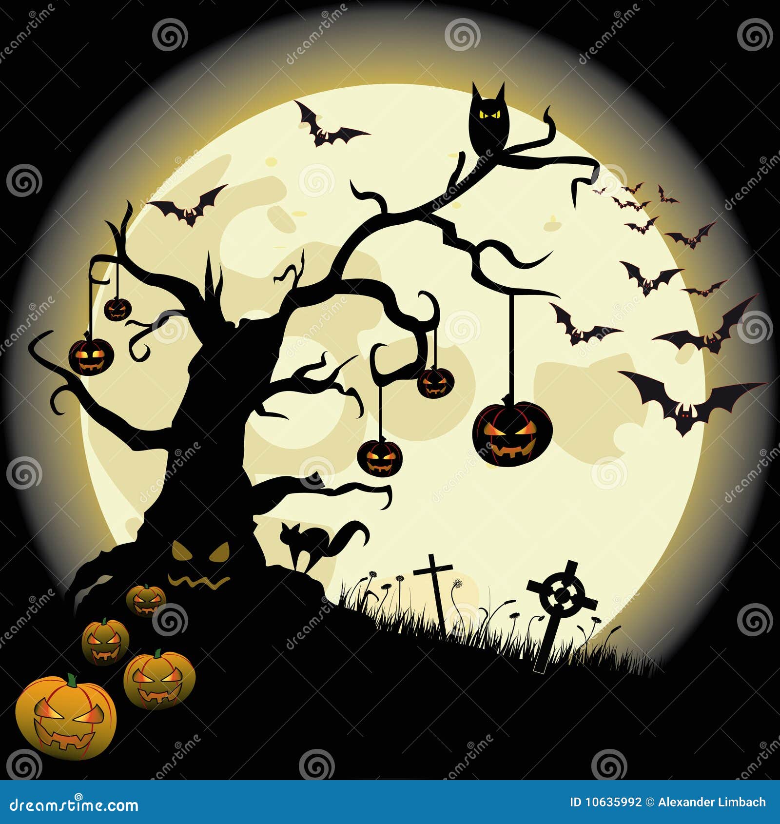 Lua cheia de Halloween ilustração do vetor. Ilustração de assustador ...