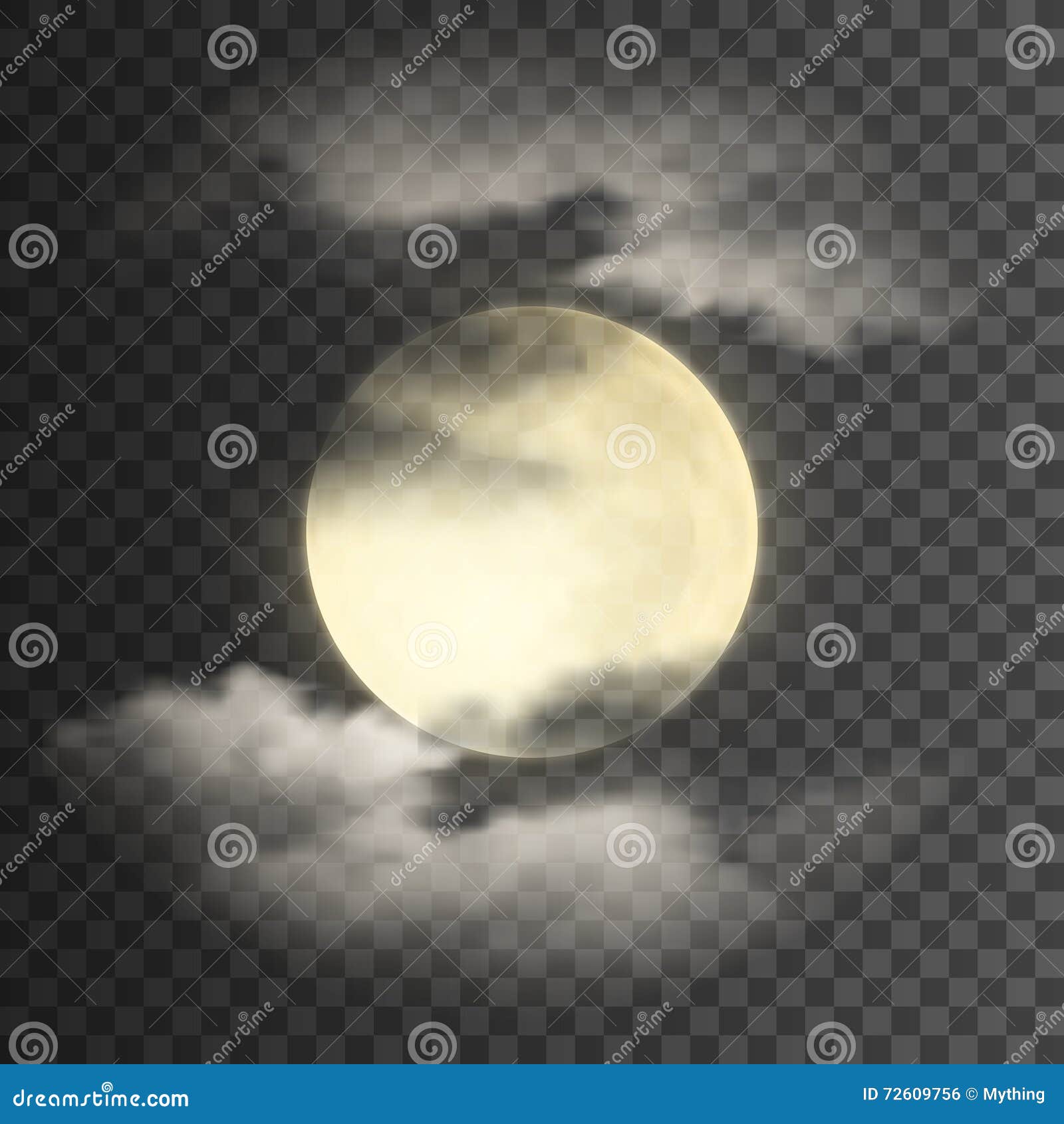 Lua Cheia Detalhada Realística Com As Nuvens No Fundo Transparente ...