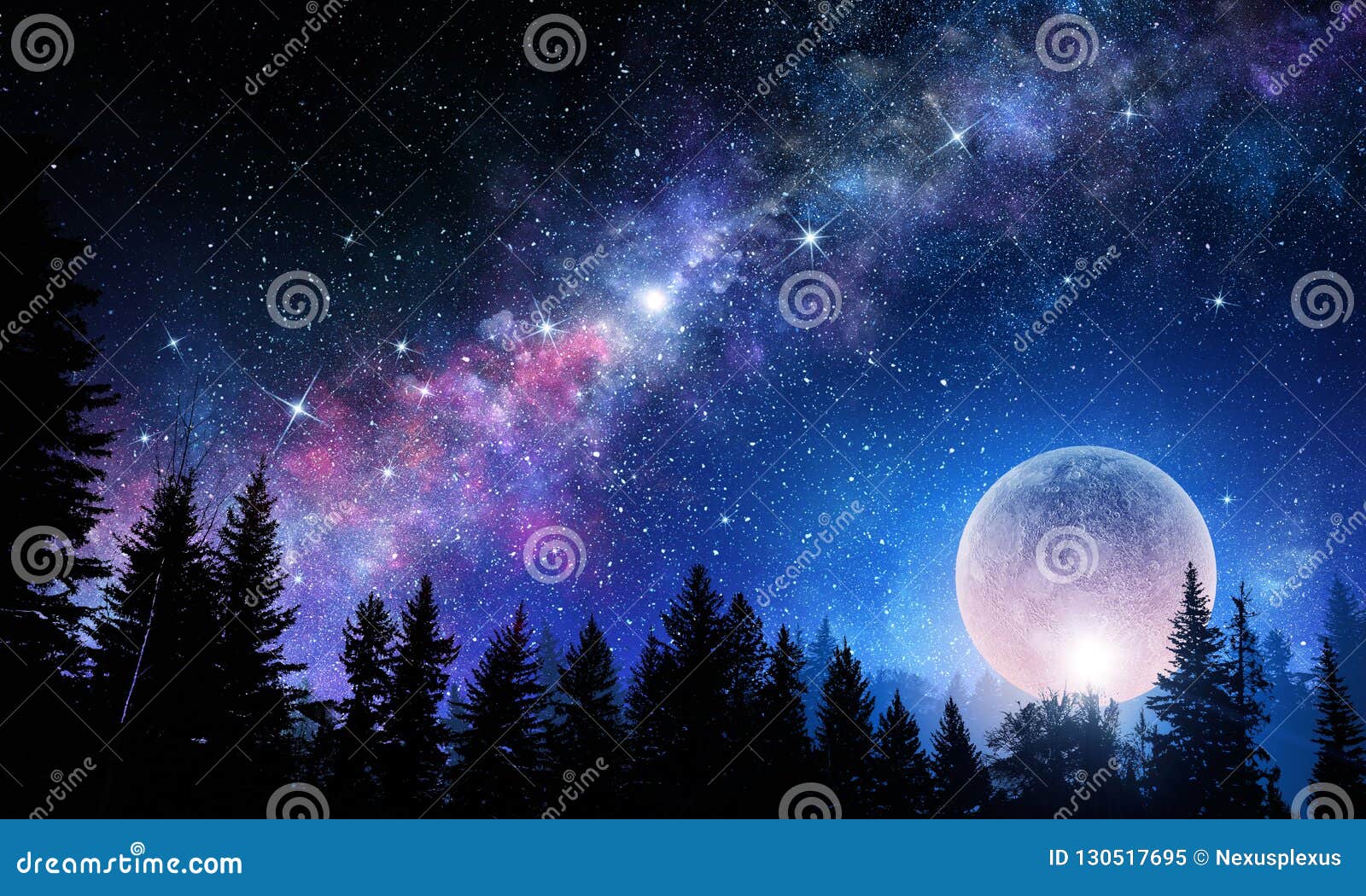 Lua Cheia No Céu Estrelado Da Noite Ilustração Stock - Ilustração de ...