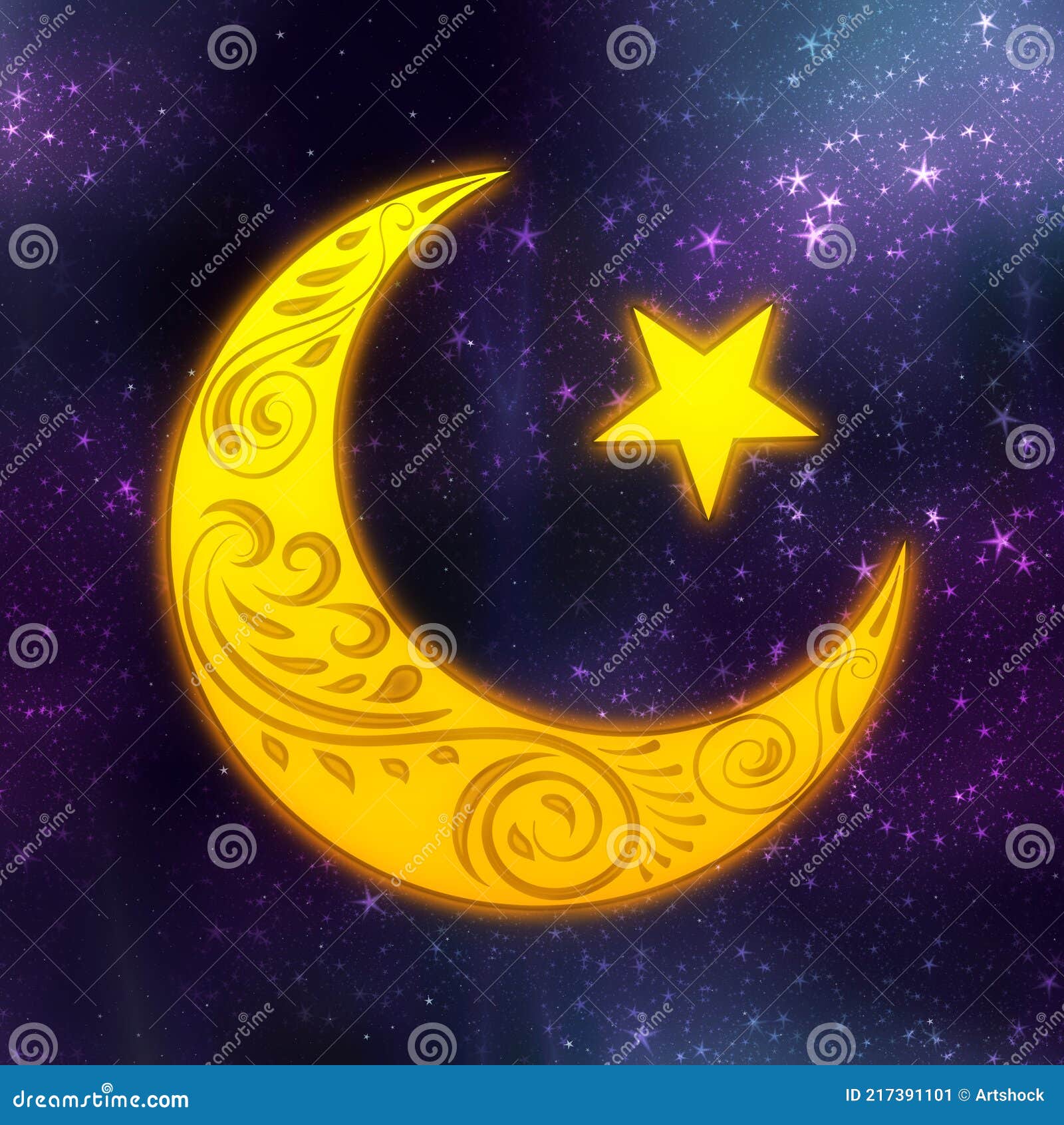 Lua crescente com estrelas ilustração stock. Ilustração de crescente ...