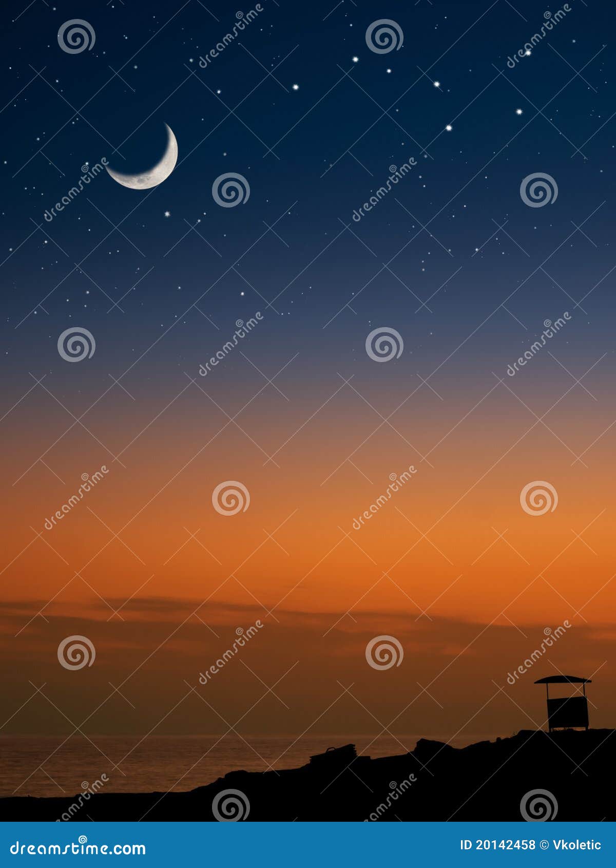 Lua e as estrelas na praia foto de stock. Imagem de estrelado - 20142458