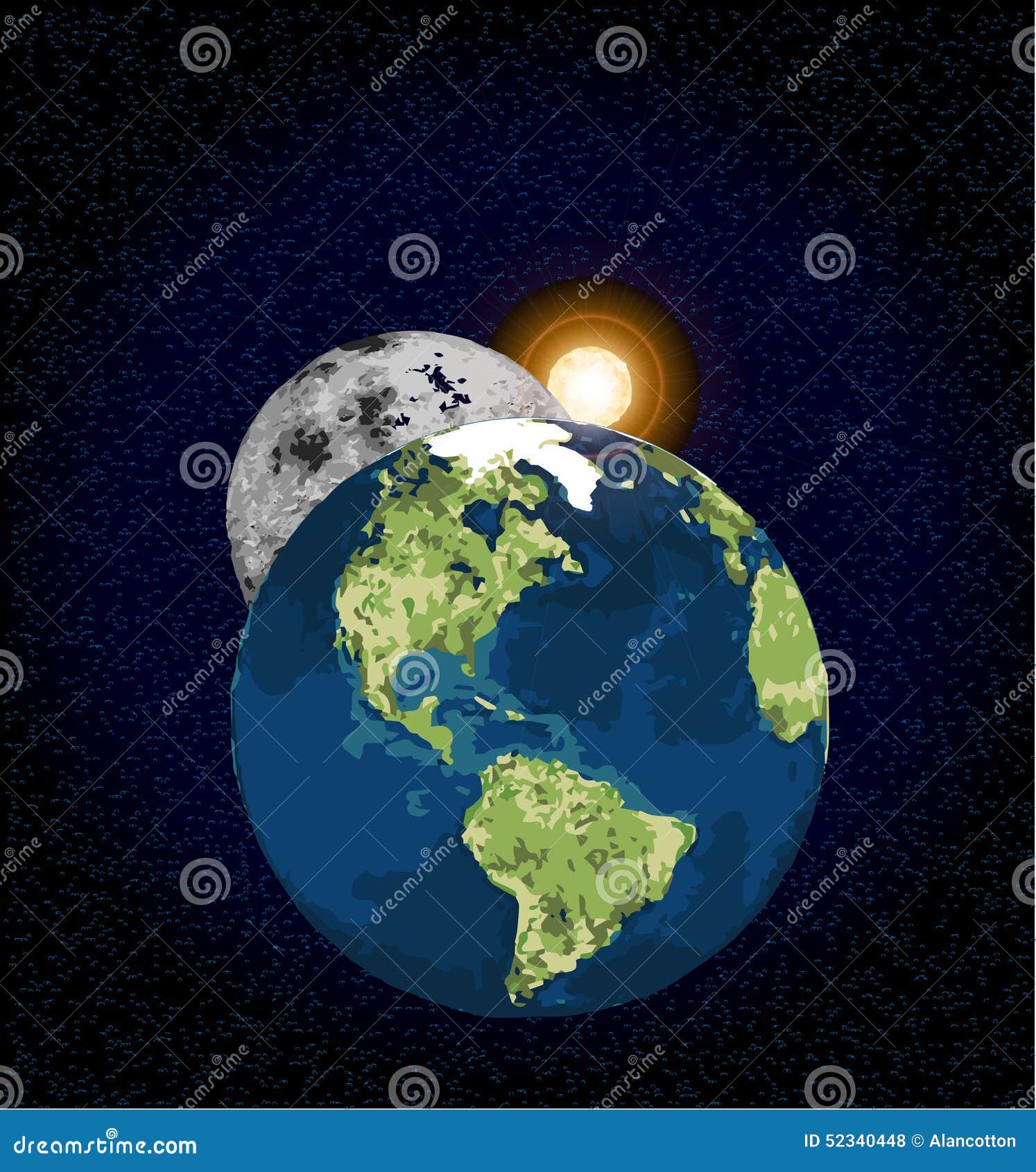 Lua e Sun da terra ilustração stock. Ilustração de desenho - 52340448