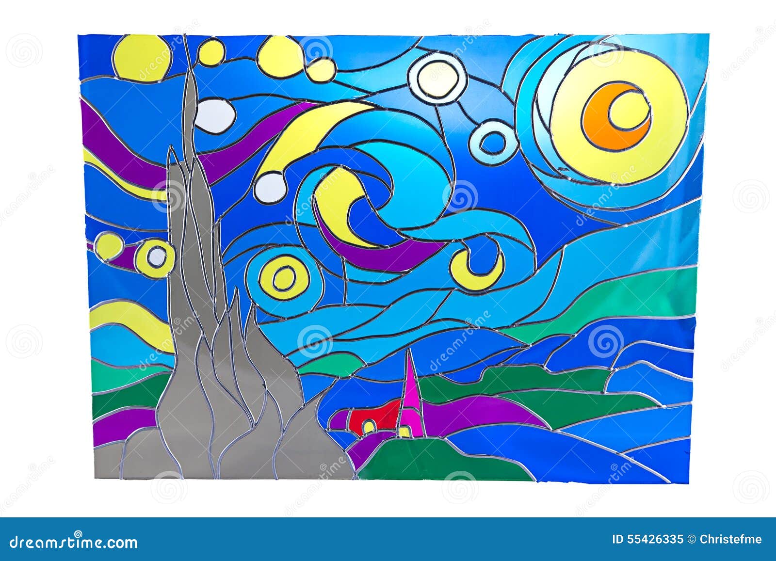 Lua na noite - vitral ilustração stock. Ilustração de janela - 55426335