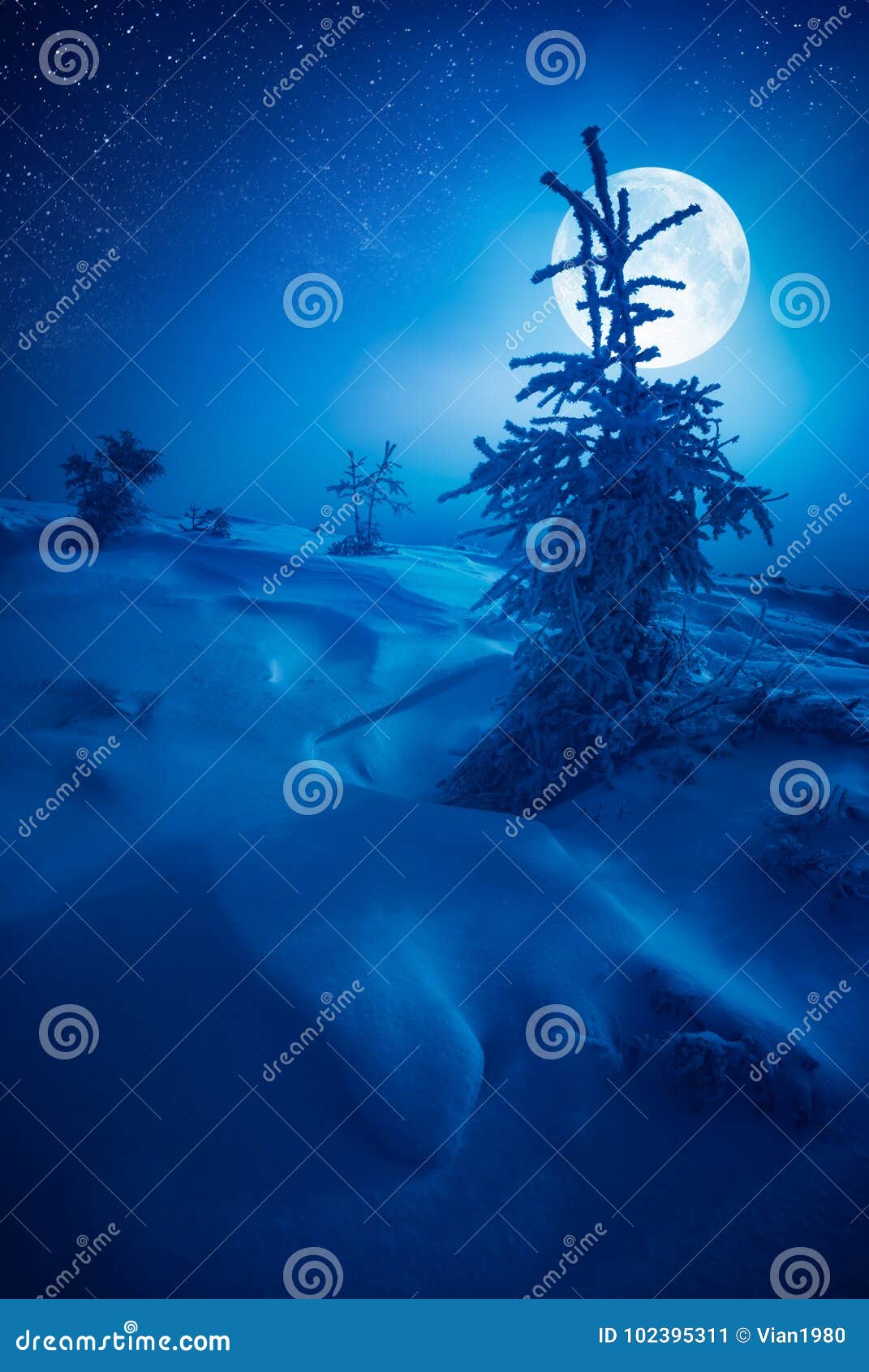 Lua Que Aumenta Acima Do Vale Neve-tampado Do Inverno Imagem de Stock ...