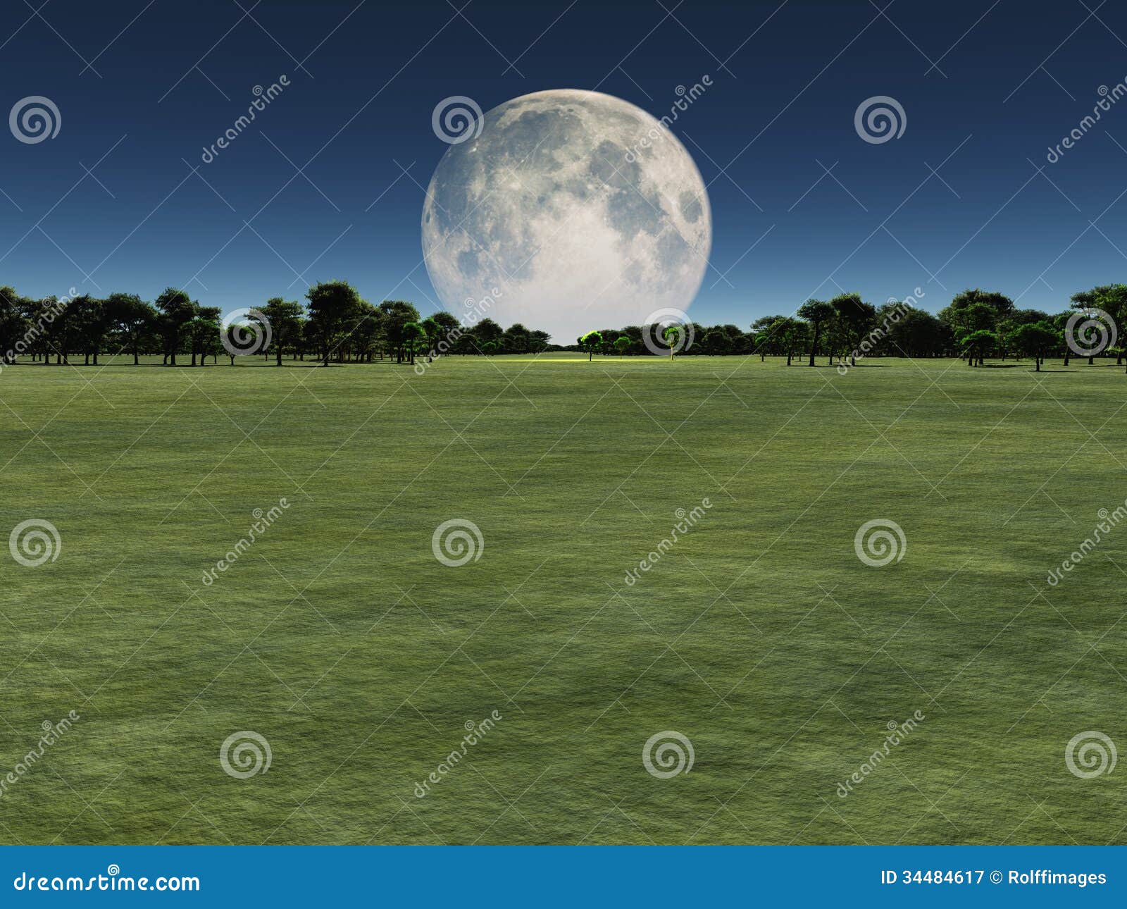 Lua sobre a paisagem verde ilustração stock. Ilustração de astrologia ...