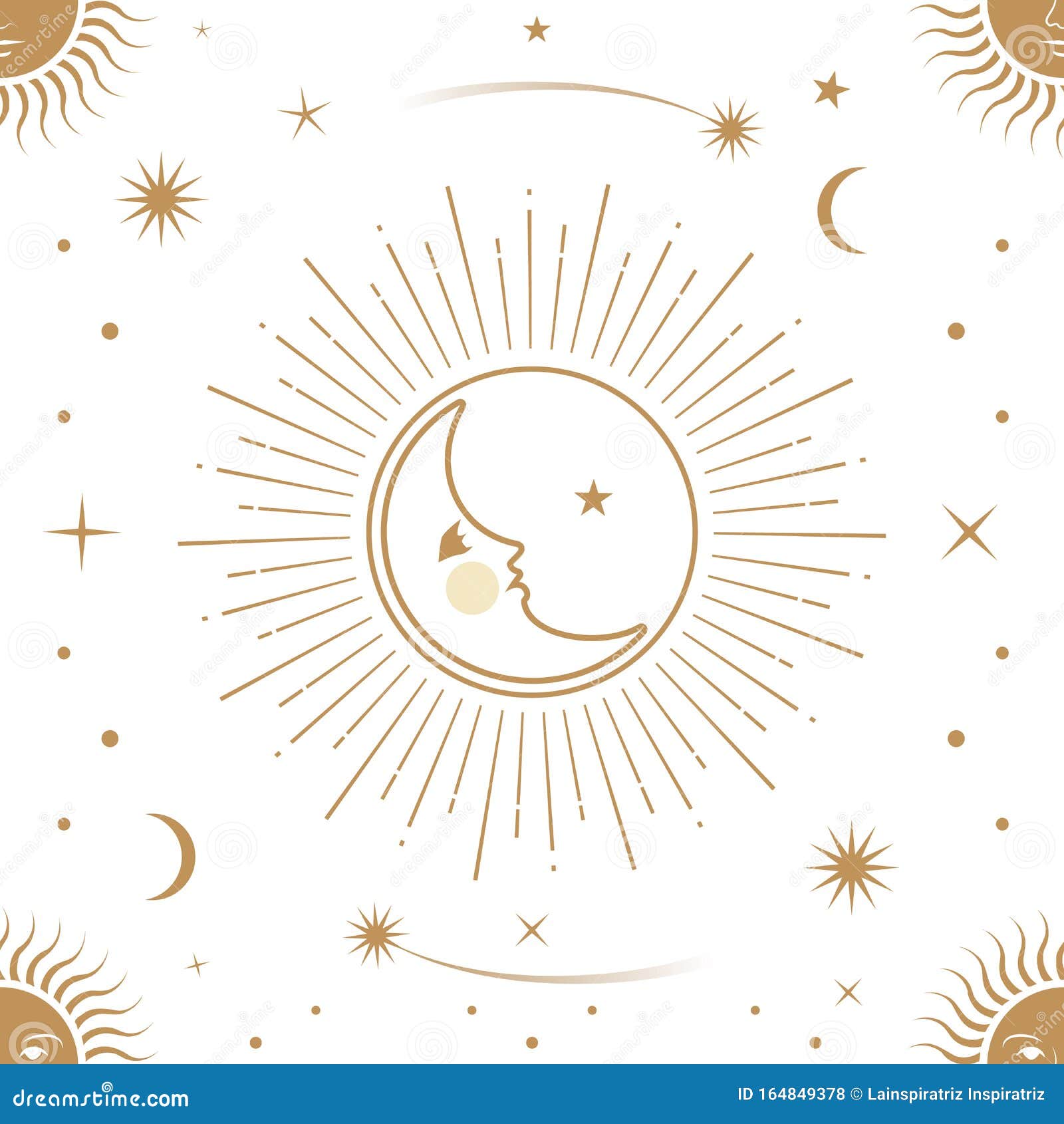 Lua, Sol E Estrelas, Padrão Ornamental Sem Costura Ilustração Stock ...