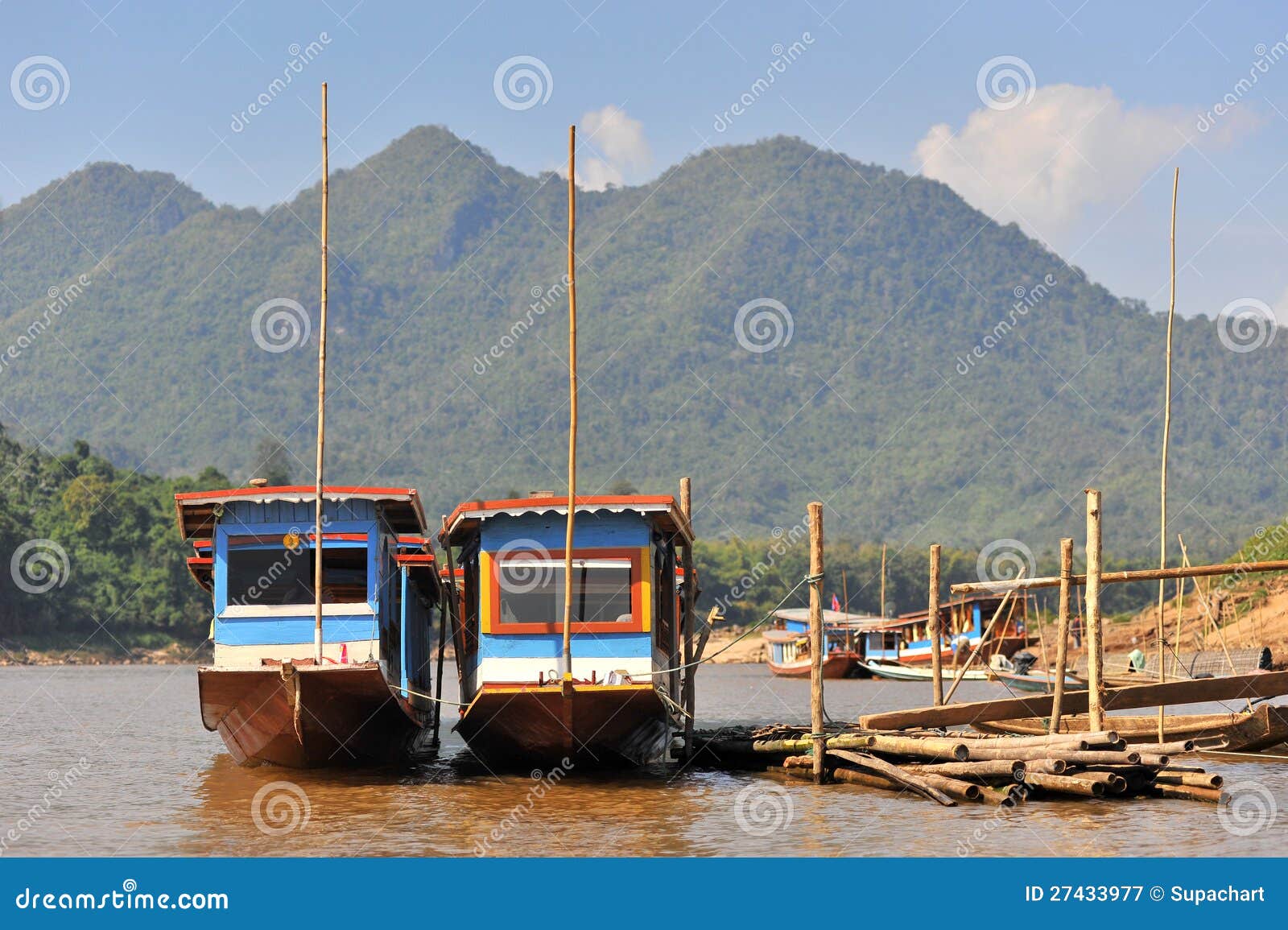 Luang Phra Bang River stock image. Image of jetty, boat - 27433977