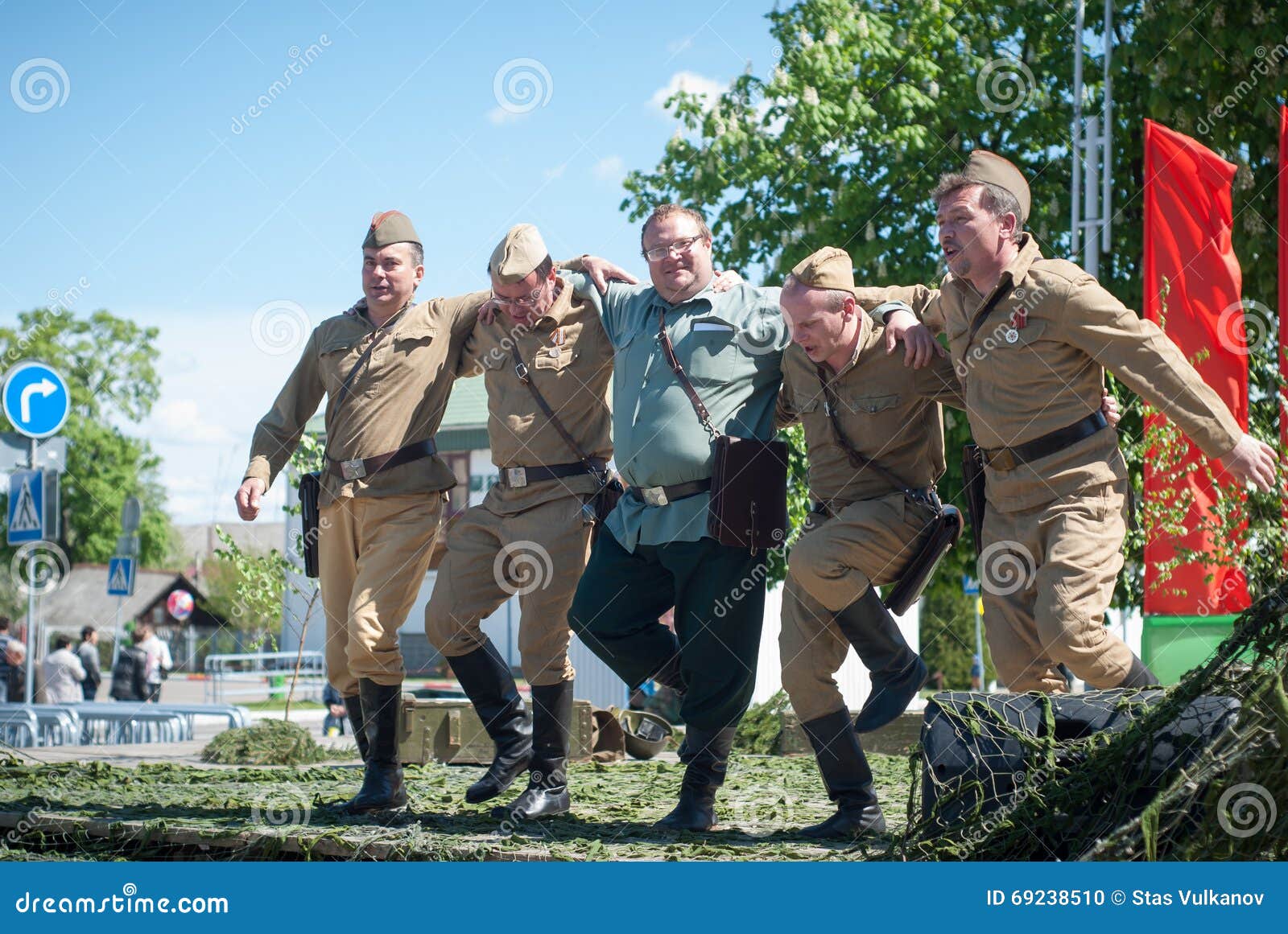 LUBAN, BELARUS - MAY 9, 2015: a Group of Men in Uniform of Soviet ...