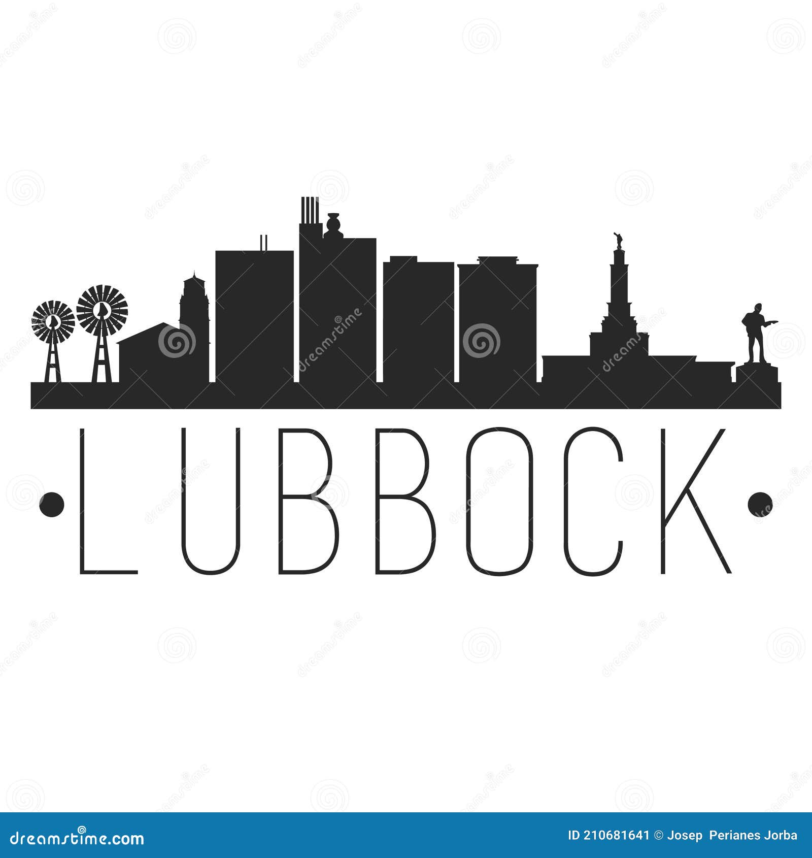 Lubbock Texas USA Skyline Silhouette Design City Vector Art Famous ...