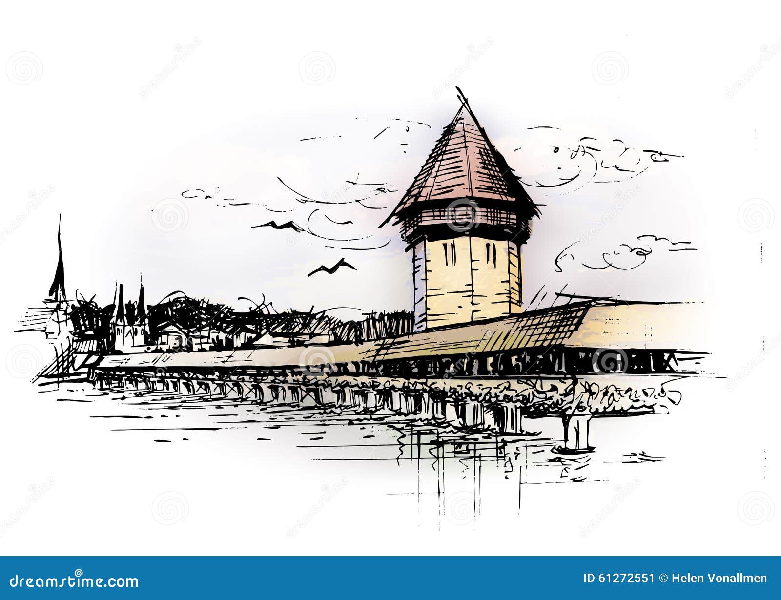 Chapel Bridge Logo Design Graphic Vector Illustrations Stock Image ...