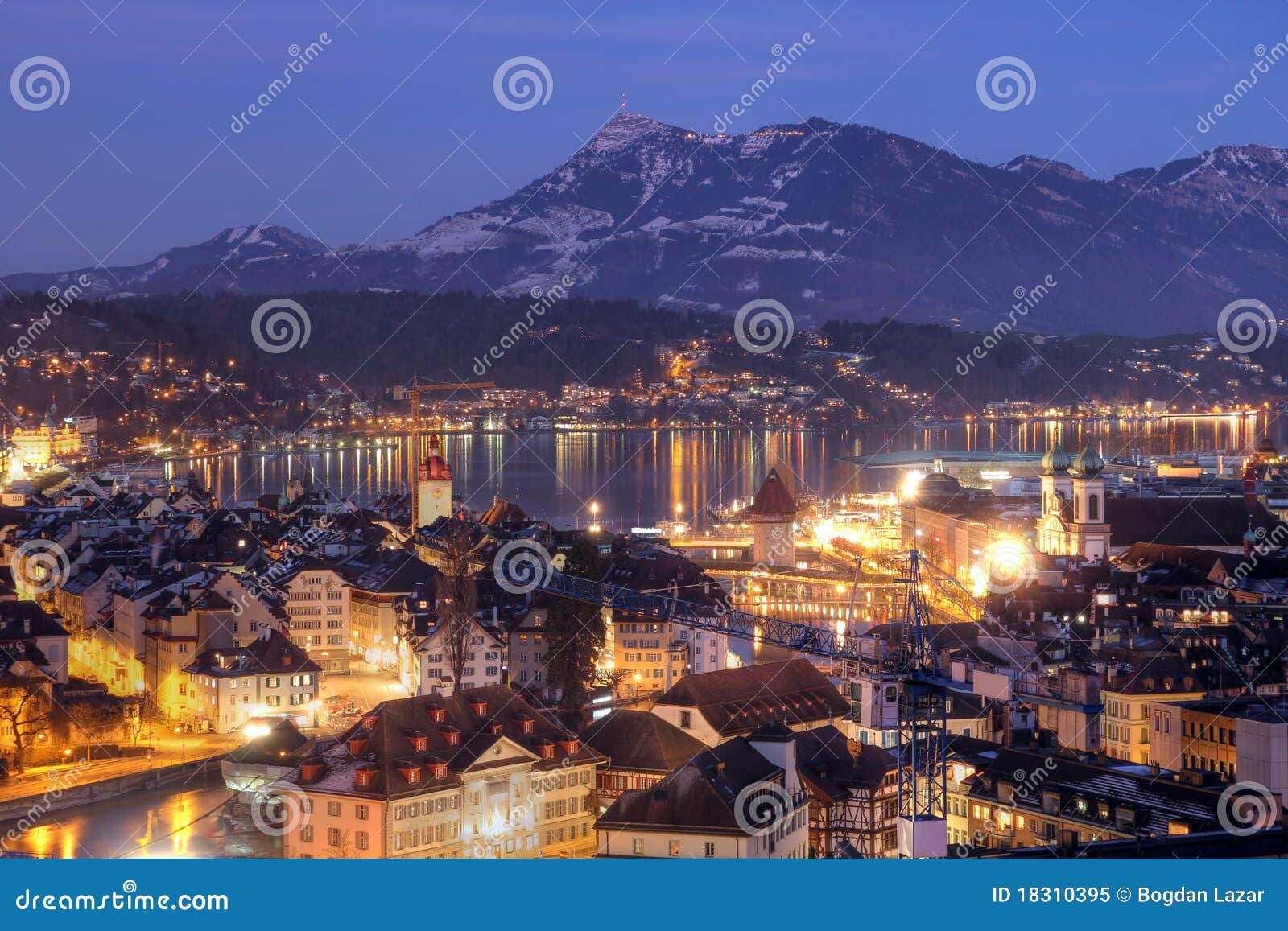 Lucerne Aerial at Night, Switzerland Stock Image - Image of mount ...