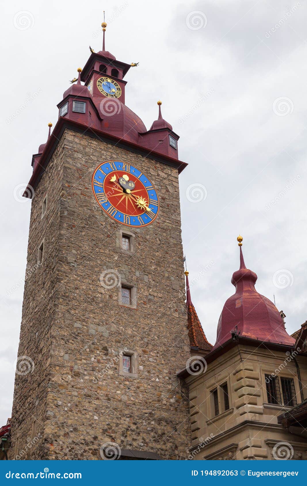 Lucerne Town Hall Clock Tower is Under Cloudy Sky Stock Image - Image ...