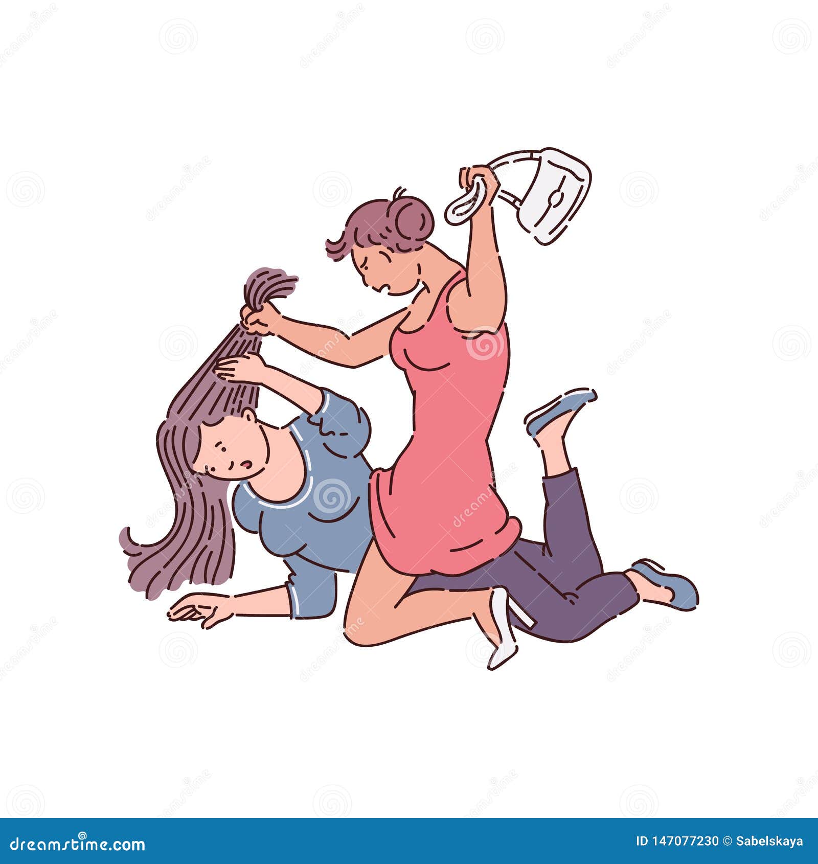 Lucha Entre Dos Mujeres Dibujo De La Muchacha Ilustración Del Vector