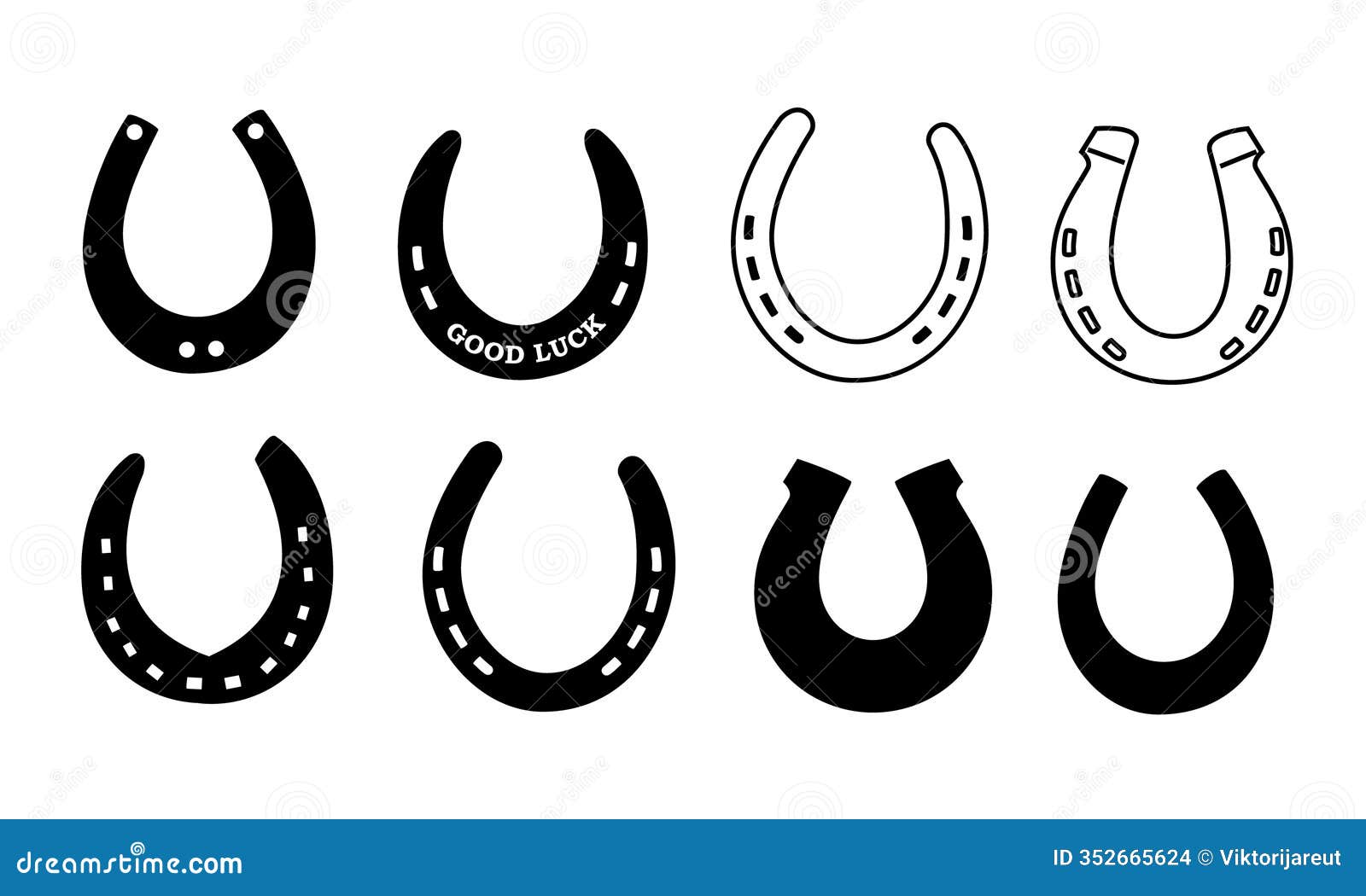 Black Silhouette Lucky Horseshoe. Good Luck Concrpt Stock Illustration ...