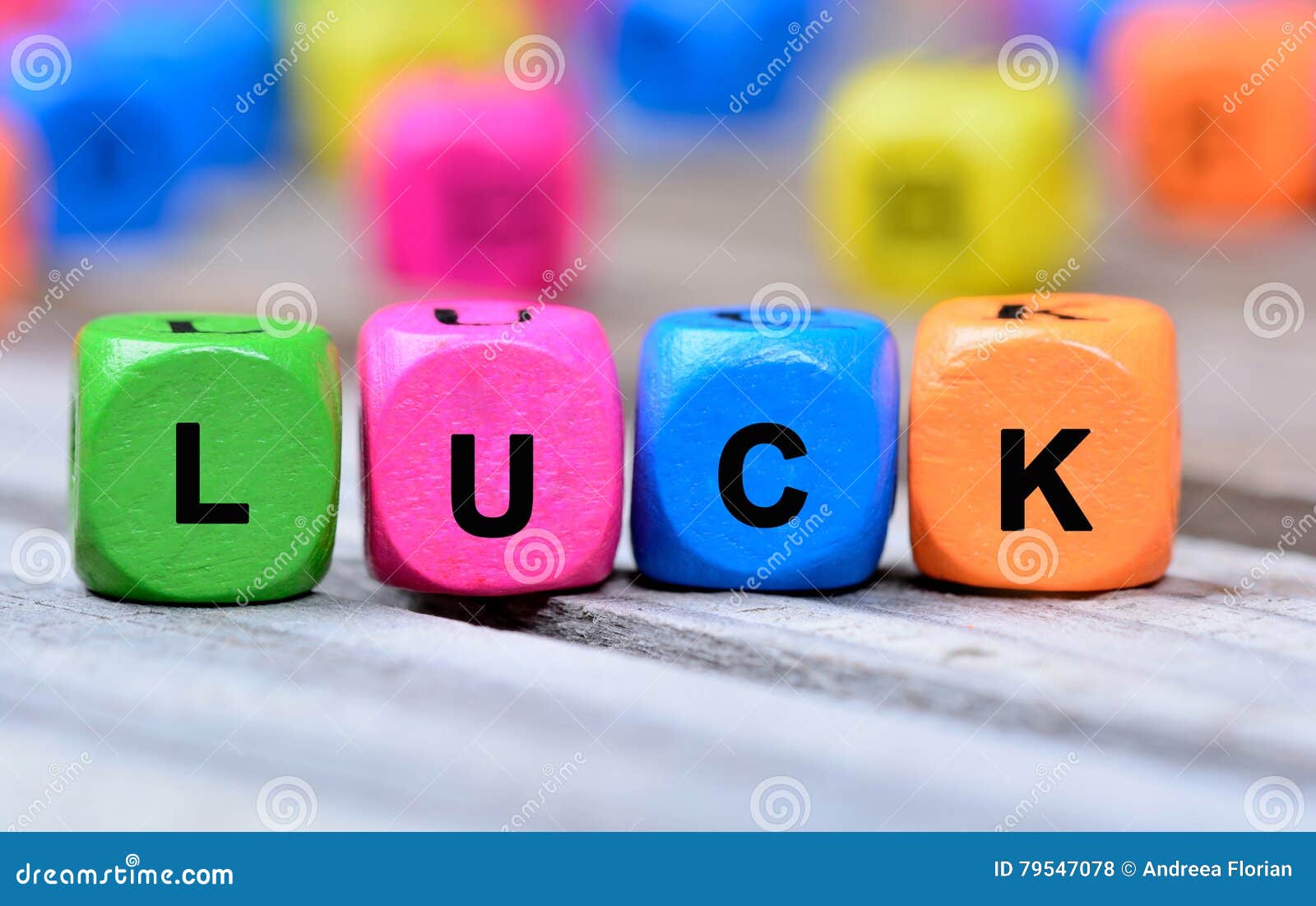 Luck word on table stock photo. Image of elementary, cube - 79547078