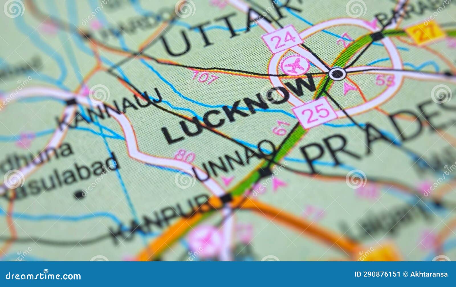 Lucknow on a Map of India with Blur Effect Stock Image - Image of town ...