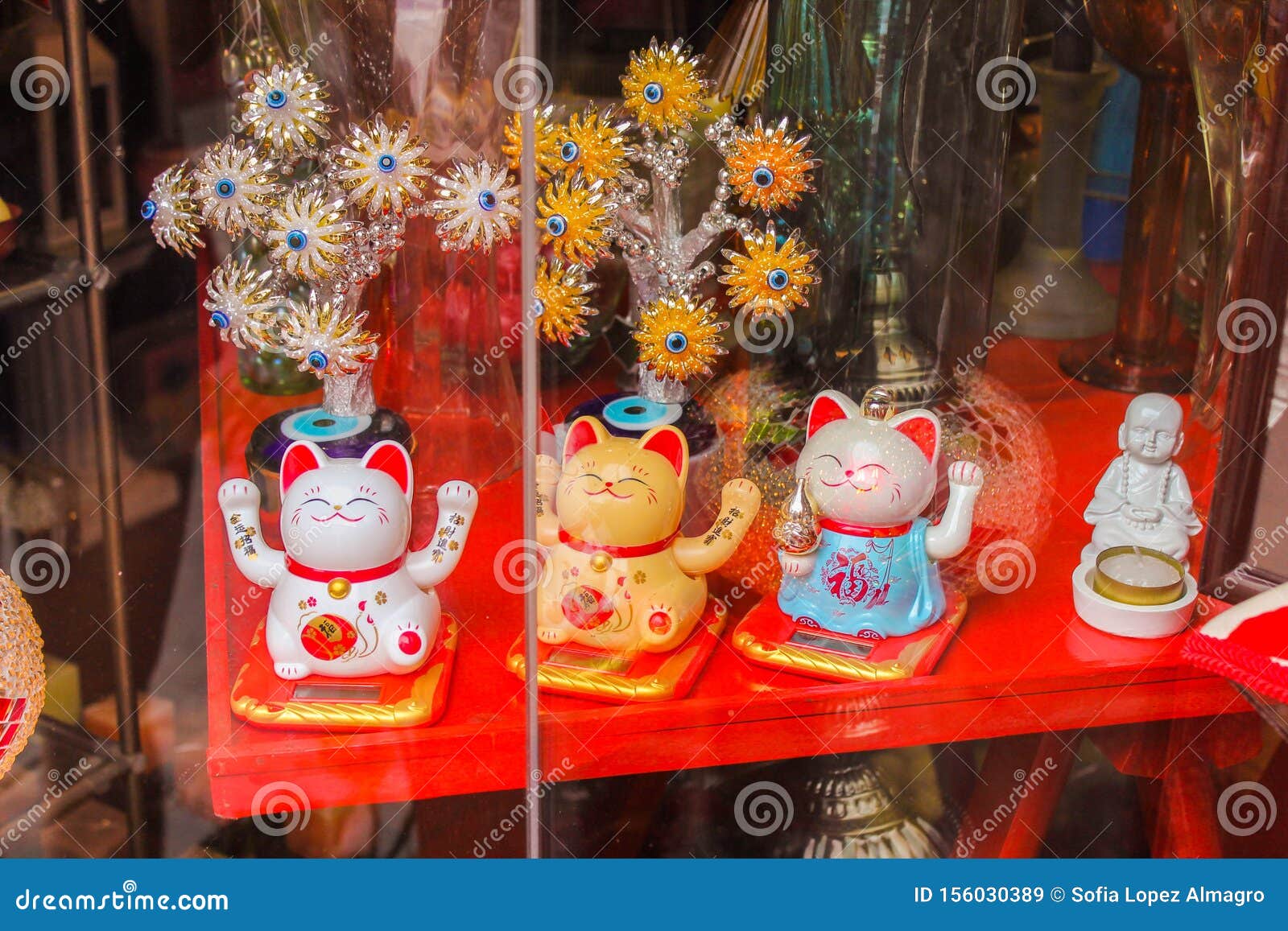 Lucky Chinese Cats Red Sculpture Japan Asia Isolated Stock Image ...