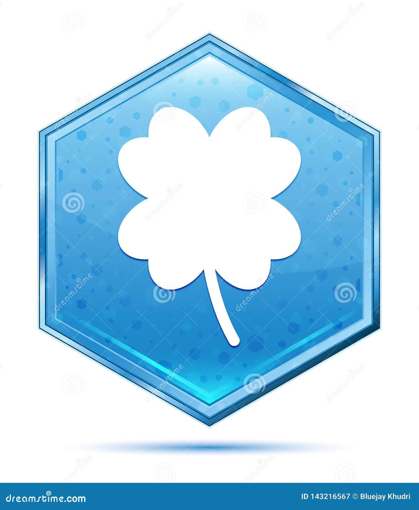 Lucky Four Leaf Clover Icon Crystal Blue Hexagon Button Stock ...
