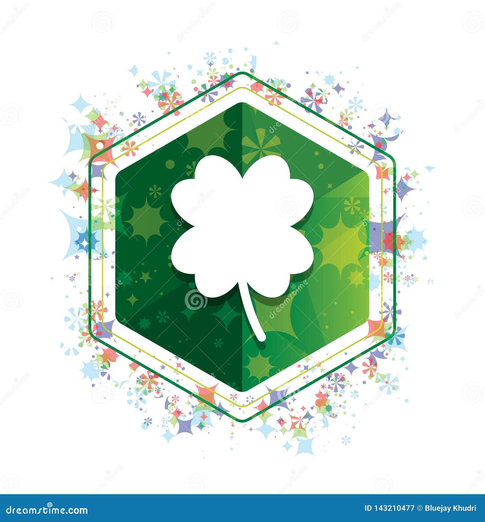 Lucky Four Leaf Clover Icon Floral Plants Pattern Green Hexagon Button ...