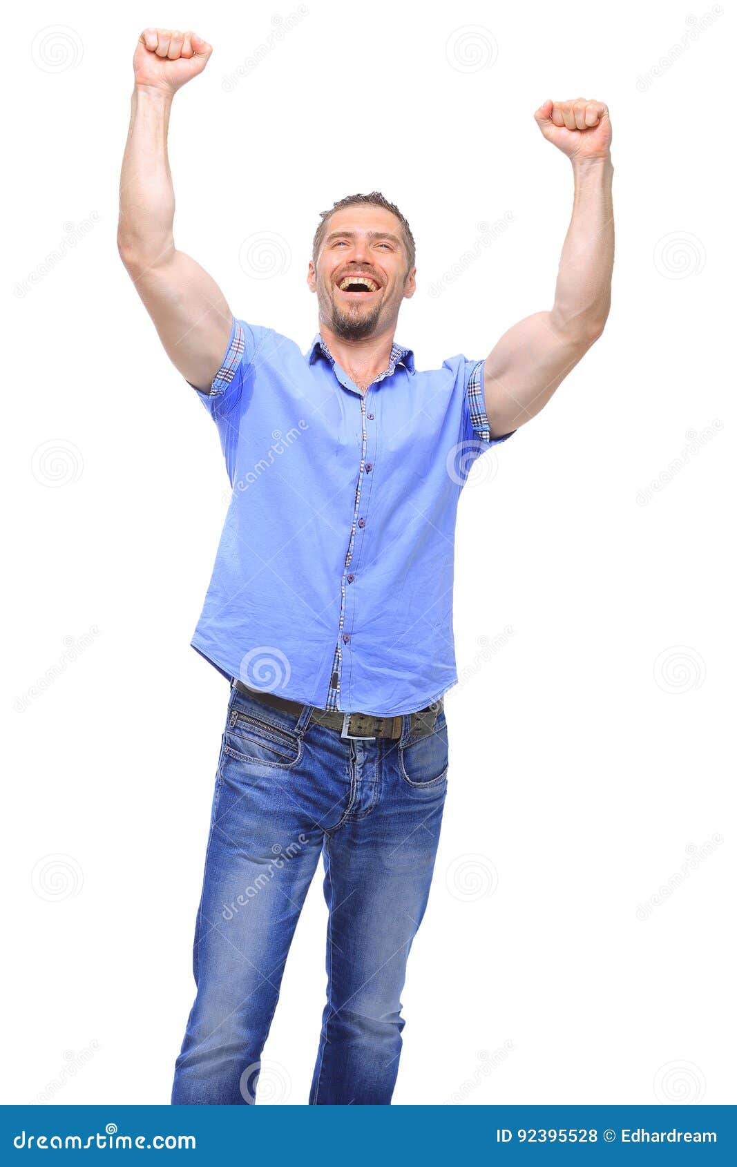 Lucky handsome man stock photo. Image of isolated, blue - 92395528