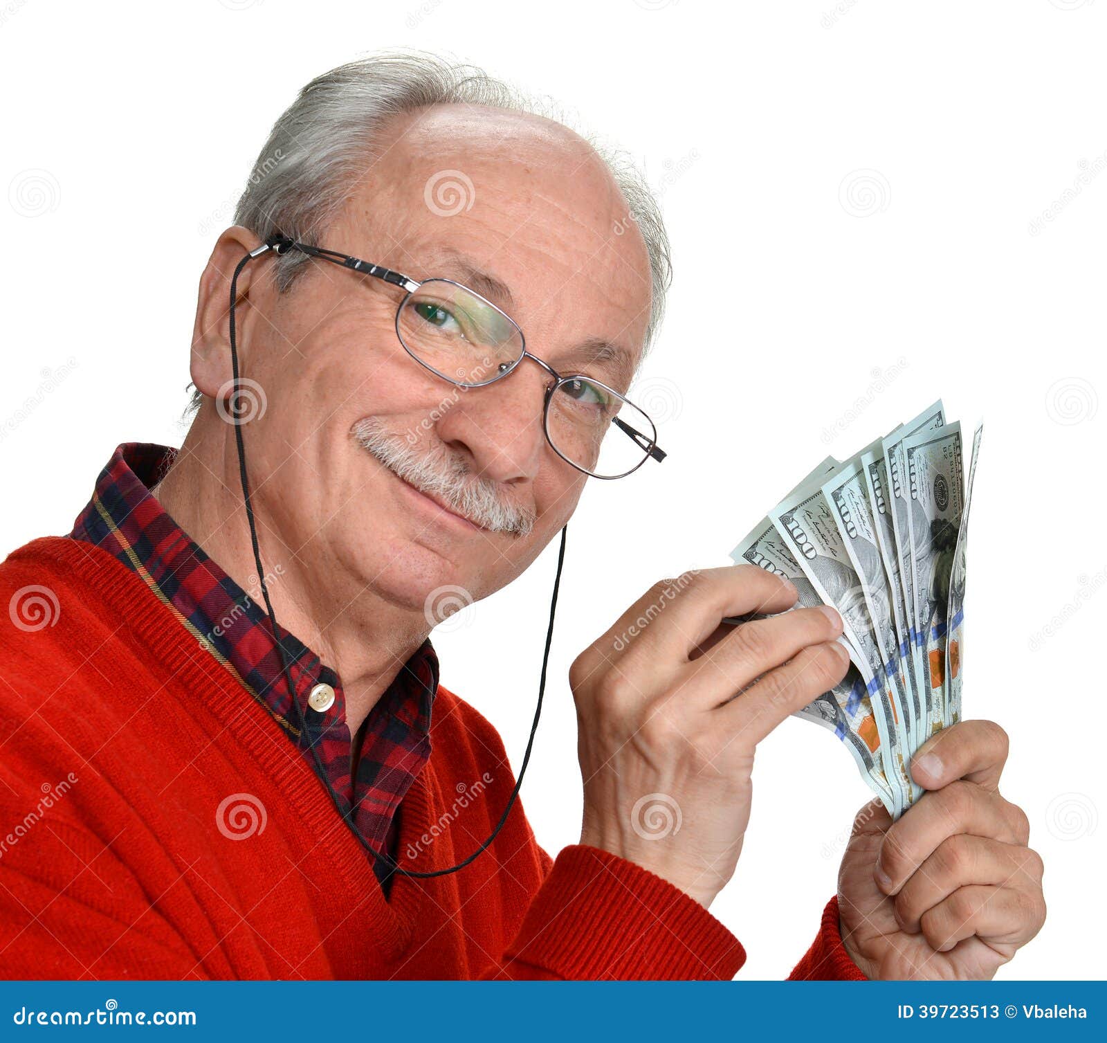 Lucky Old Man Holding Dollar Bills Stock Image - Image of holding ...