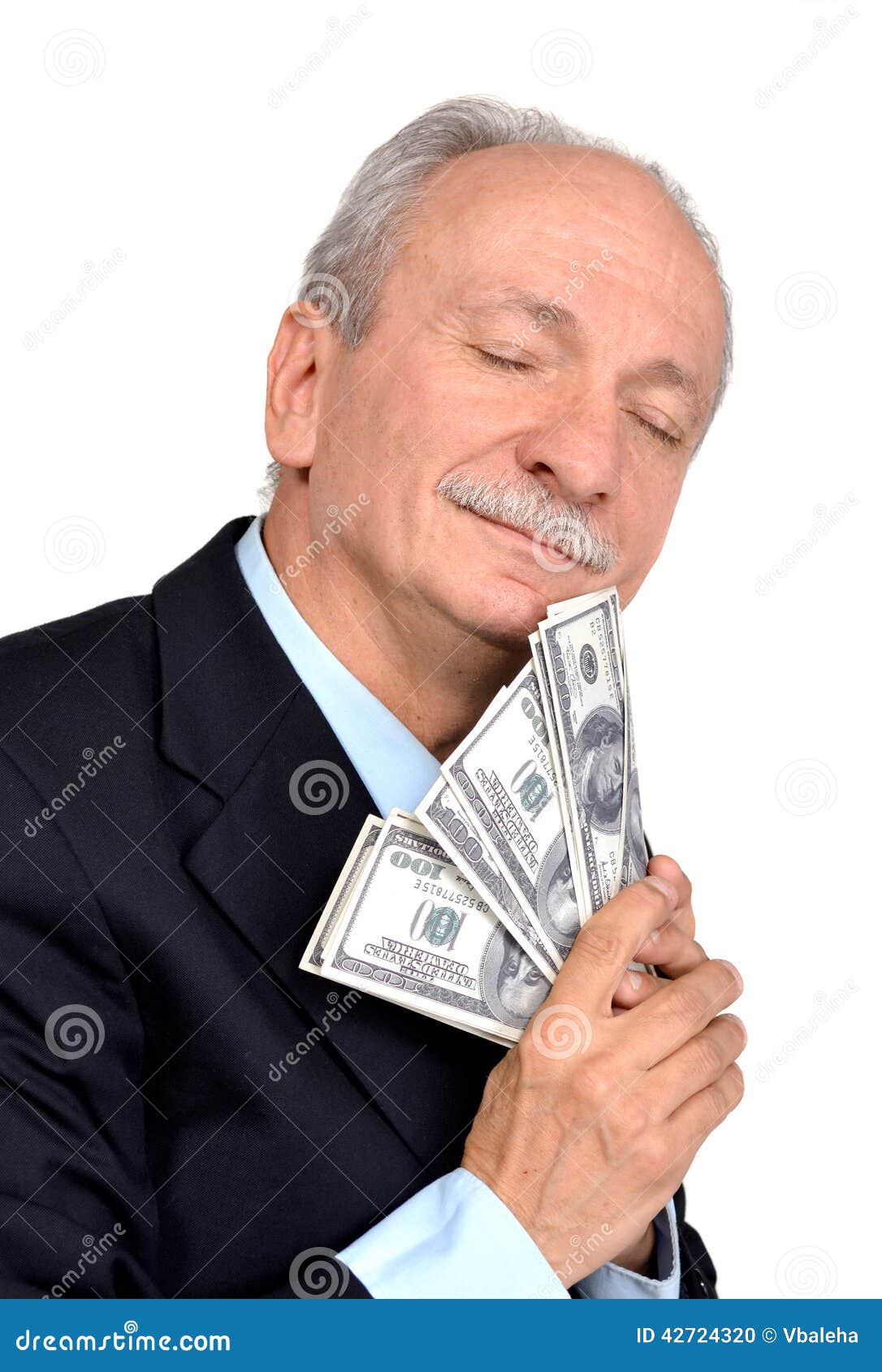 Lucky Old Man Holding Dollar Bills Stock Photo - Image of male, luck ...