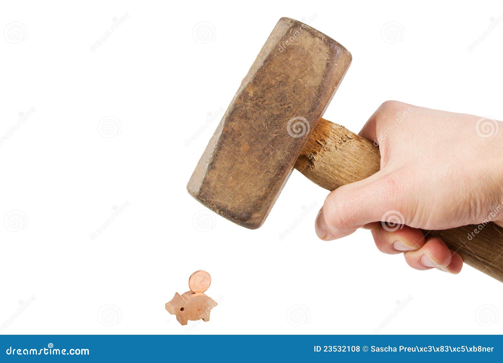 Lucky pig with hammer stock photo. Image of isolated - 23532108