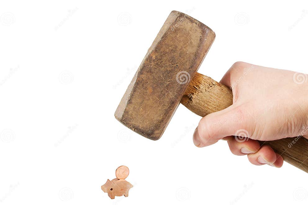 Lucky pig with hammer stock photo. Image of isolated - 23532108