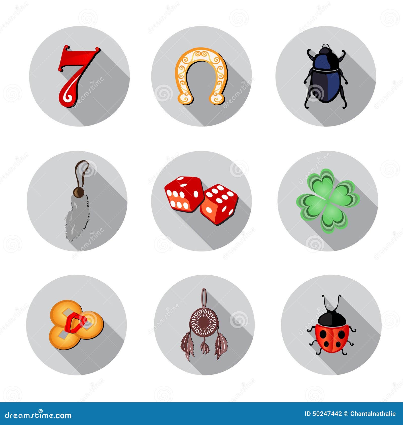 Lucky symbols icons set stock vector. Illustration of dreamcatcher ...