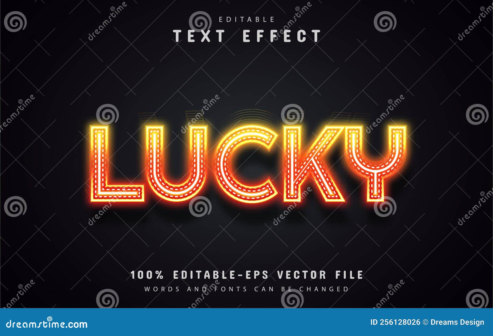 Lucky Text, Orange Neon Text Effect Stock Vector - Illustration of sign ...