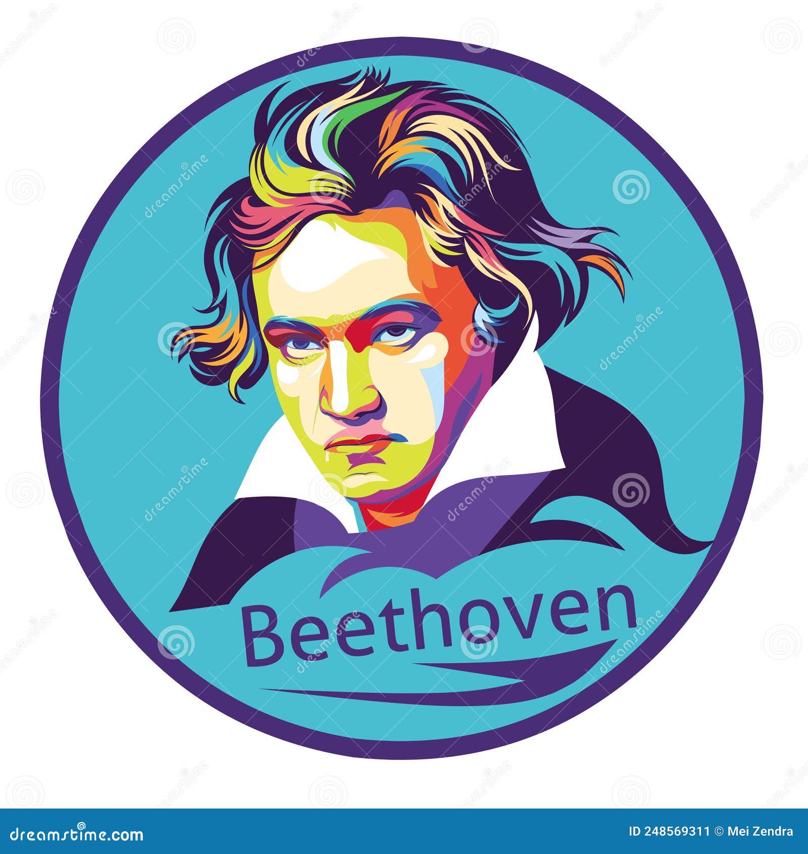Beethoven Portrait In Line Art Illustration Cartoon Vector ...
