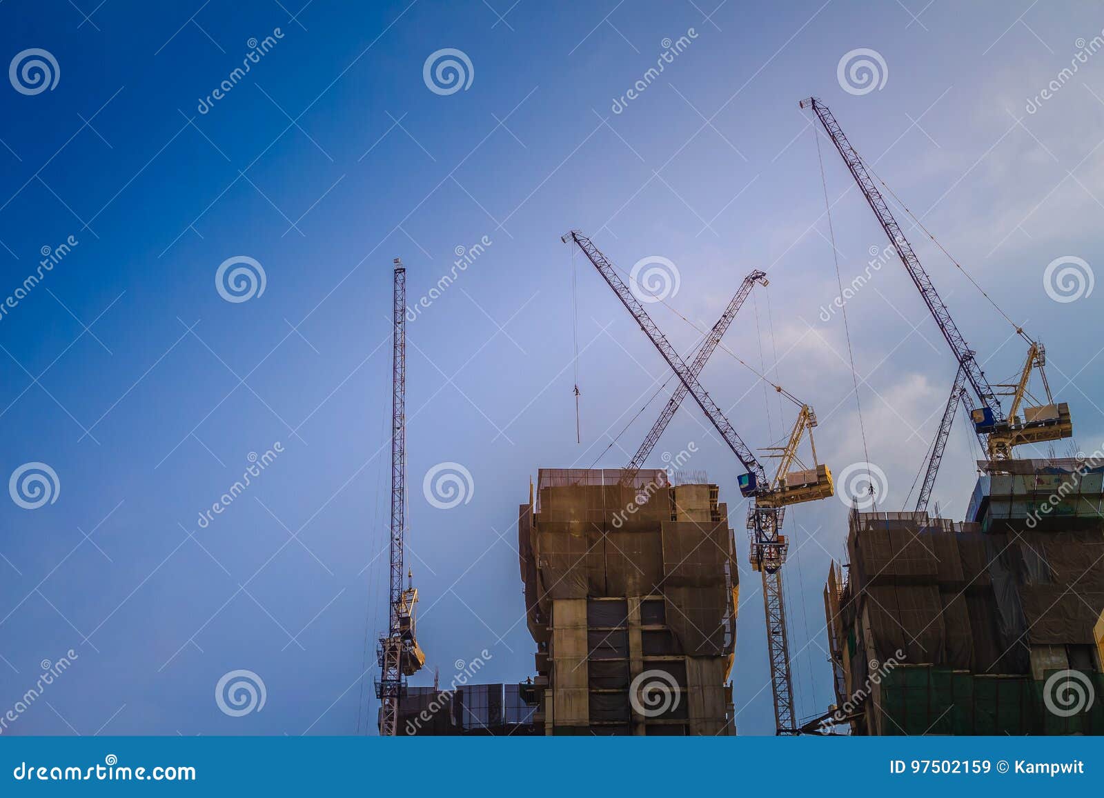 Luffing Jib Tower Crane At High Rise Building Construction Site Project ...