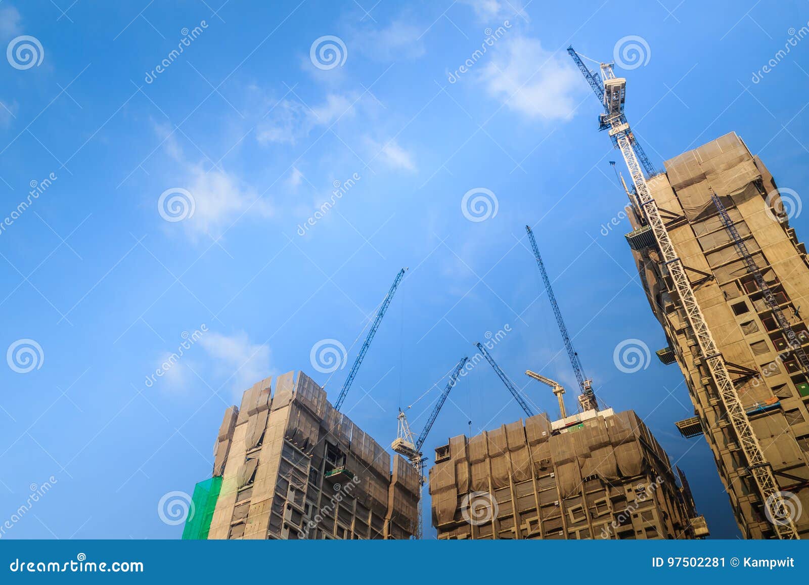 Luffing Jib Tower Crane at High Rise Building Construction Site ...