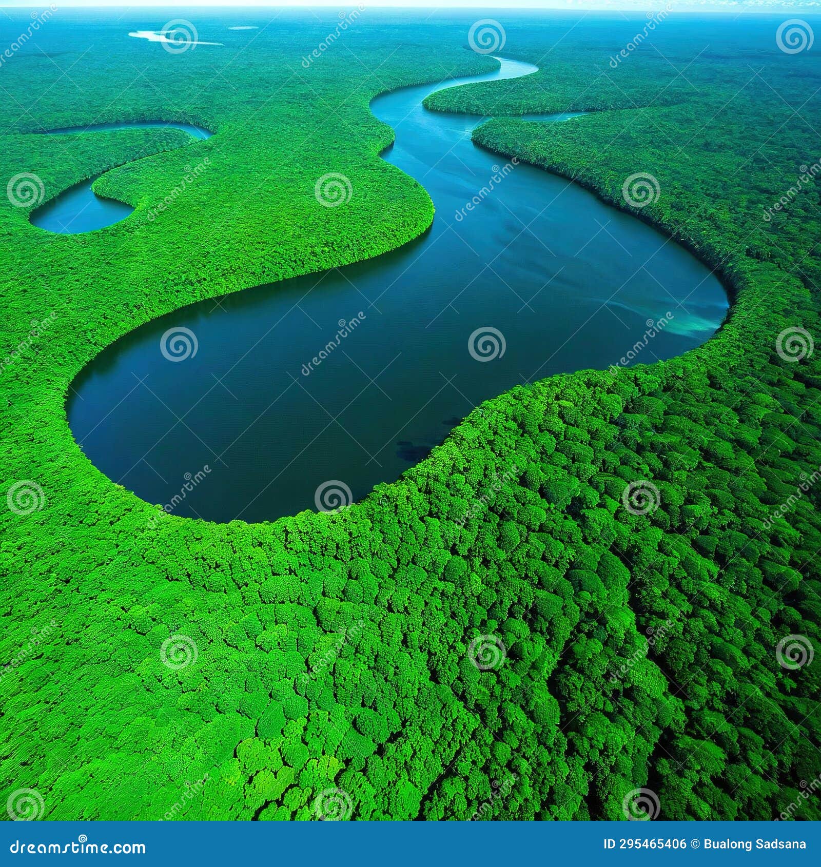 Luftbild Der Amazonas-Dschungellandschaft Mit Fluss Stock Abbildung ...