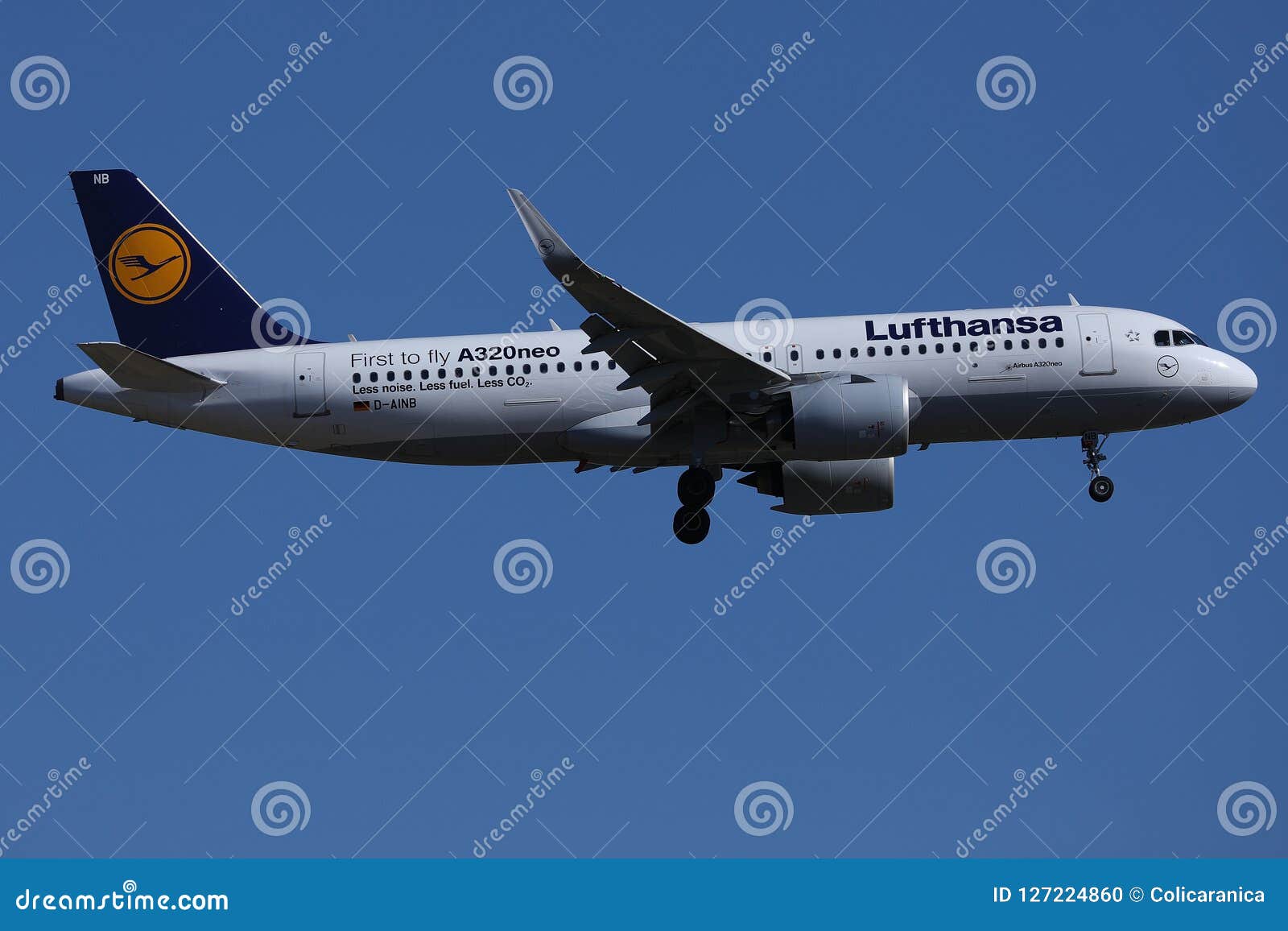Lufthansa Airplane on Blue Sky Editorial Image - Image of departure ...