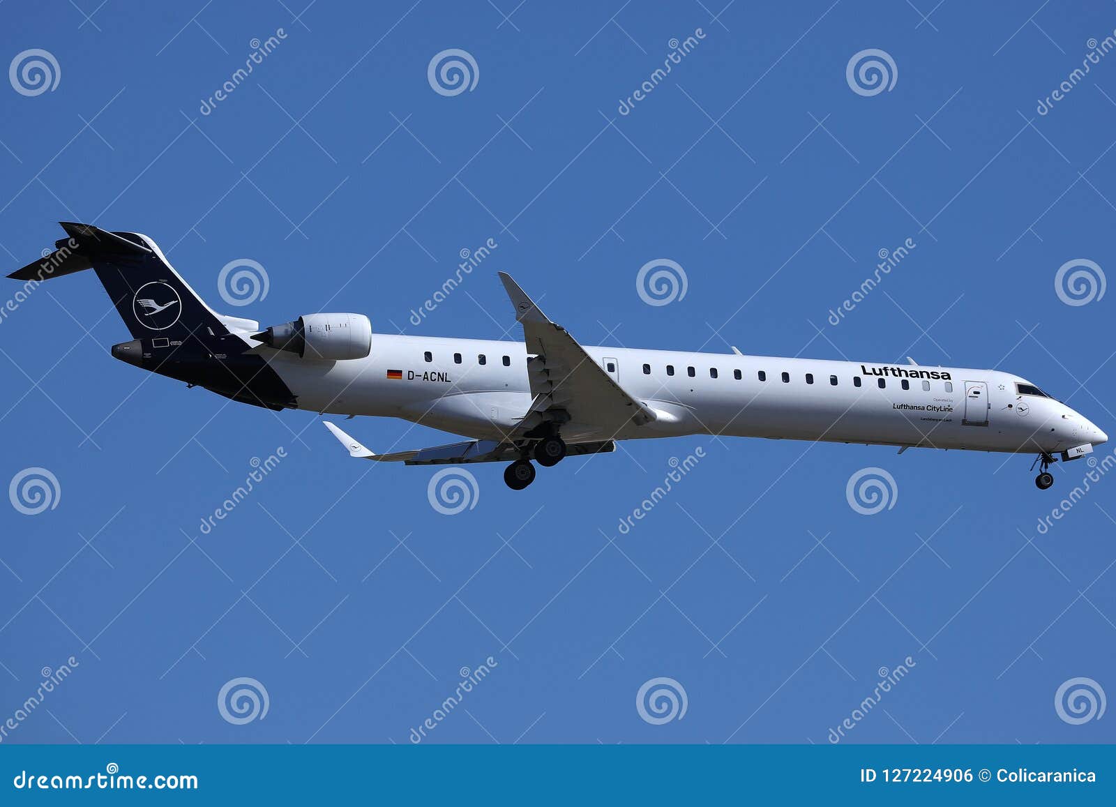 Lufthansa Airplane on Blue Sky, Blue Livery Editorial Photo - Image of ...